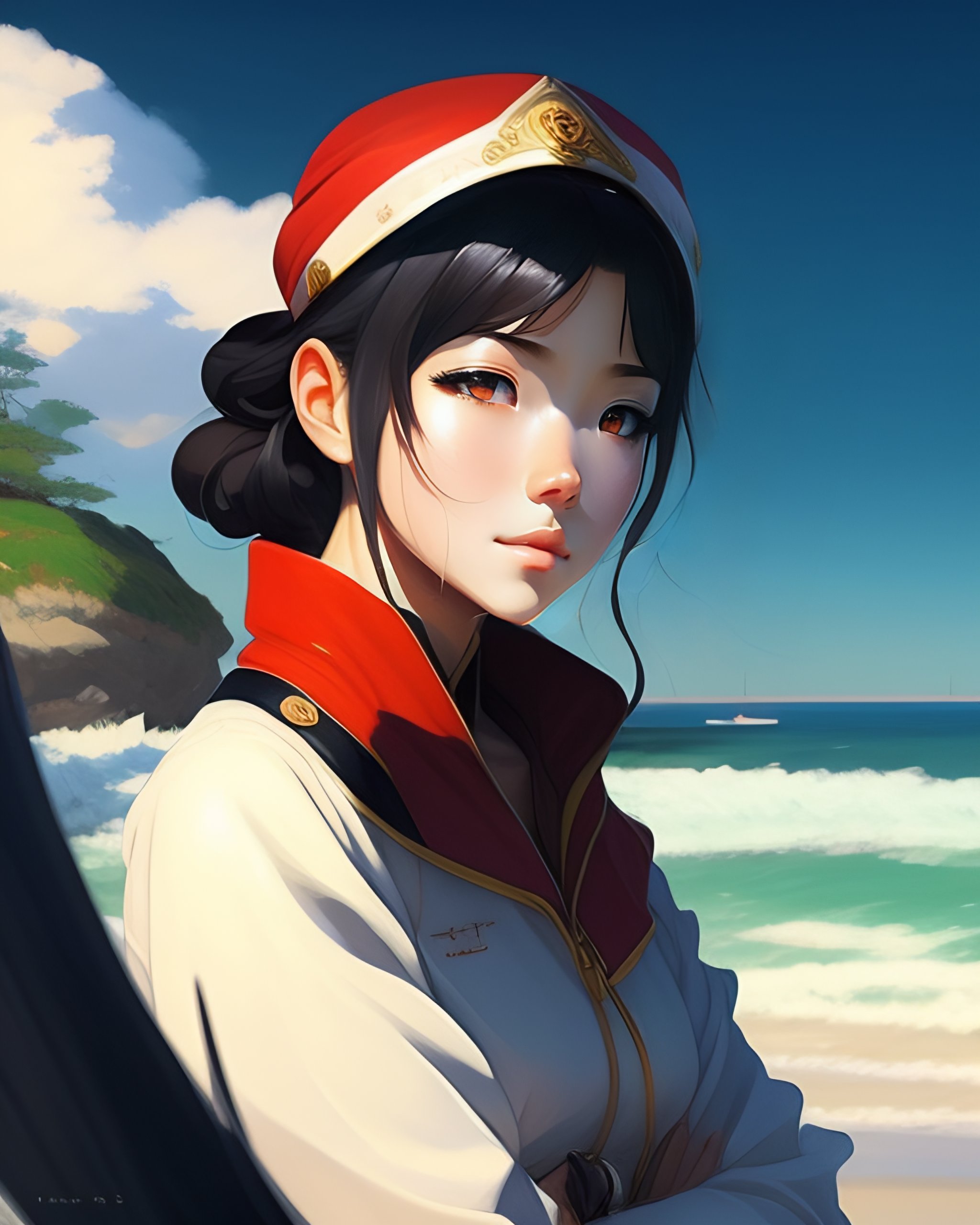 Lexica - Eyes green, capitals girl with a sailor red cap de captain,red ...