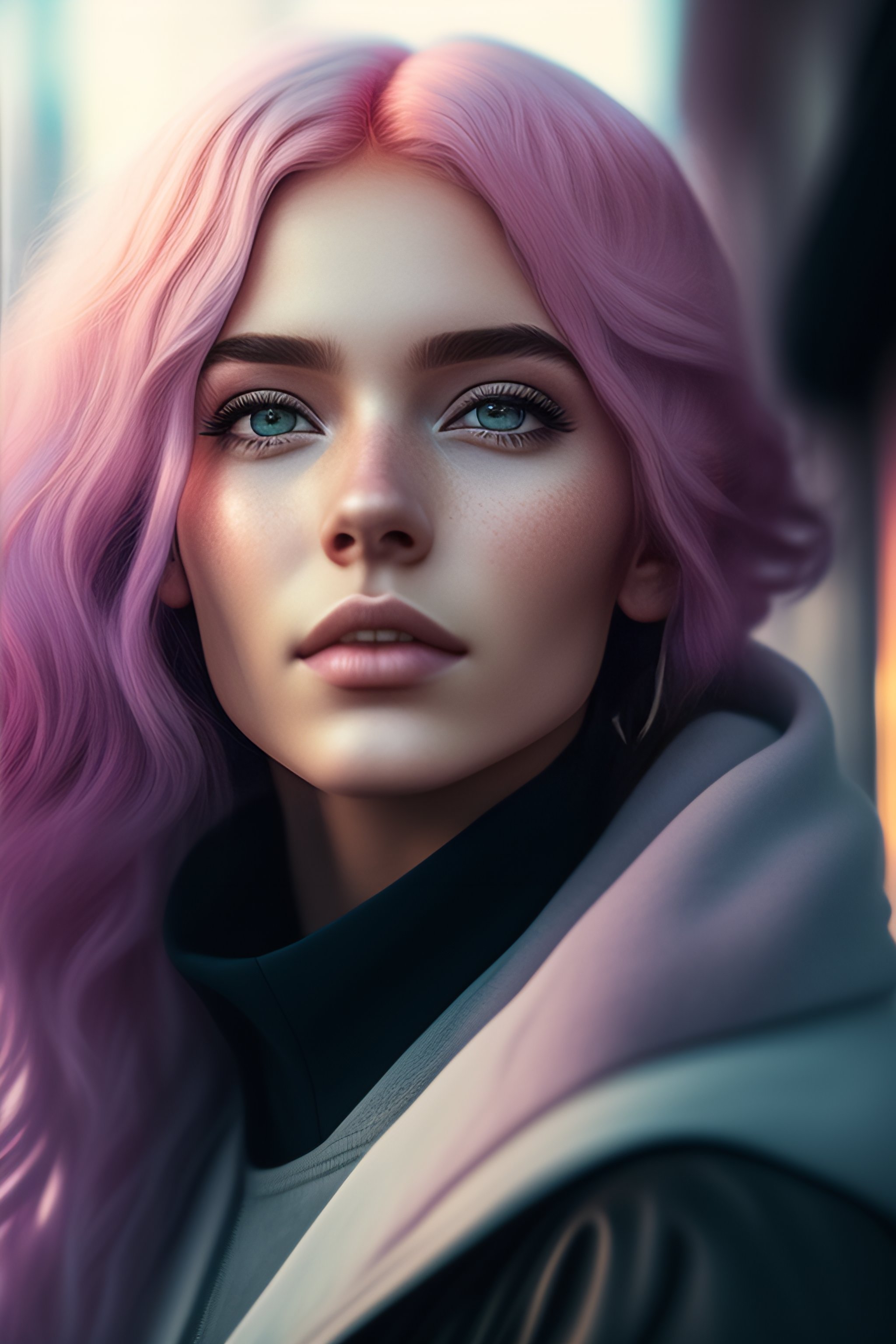 Lexica - Portrait of a girl with pink hair and gray eyes, cinematic ...