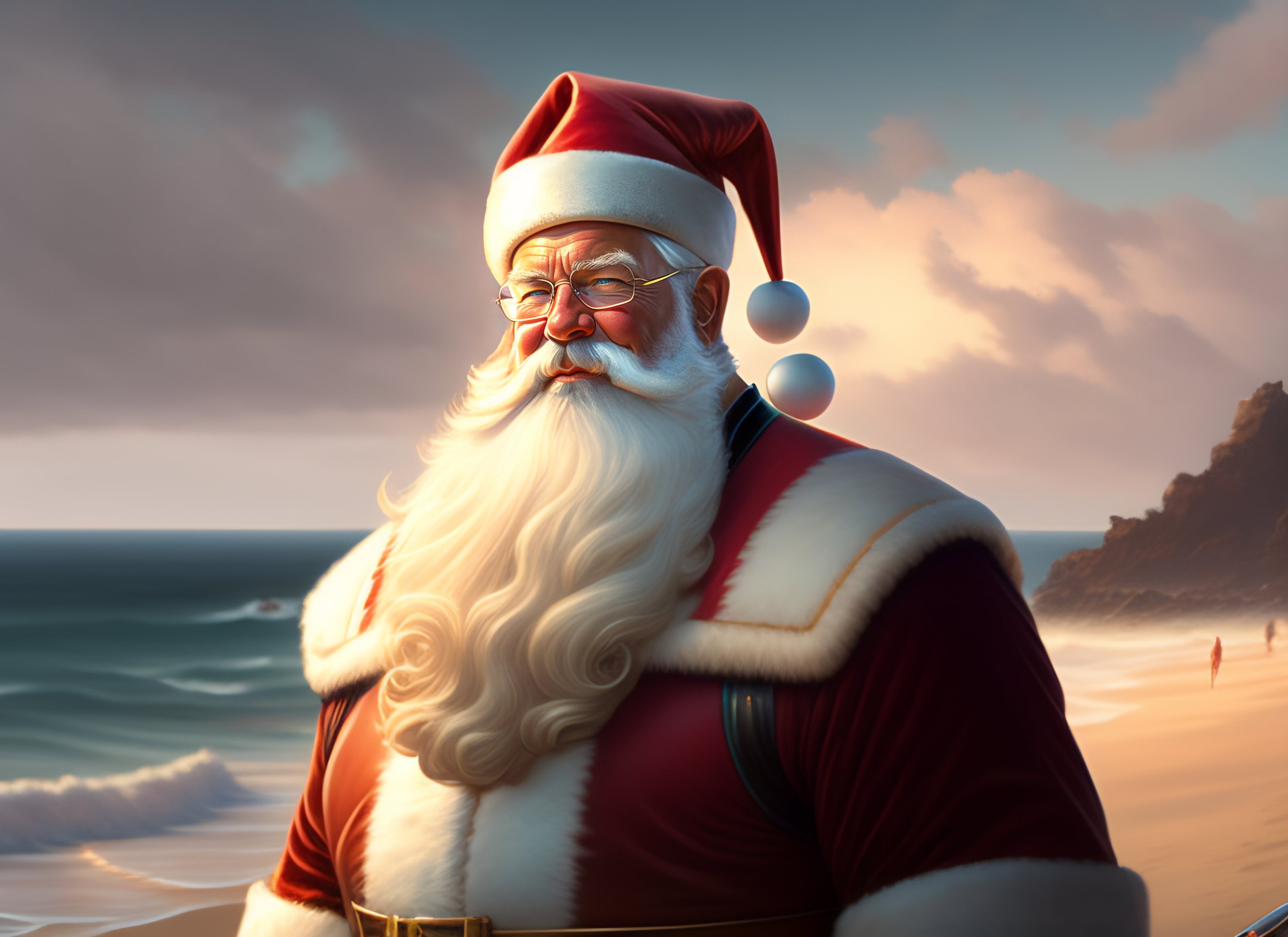 Lexica - Vacation Santa Claus at the beach, photorealistic, highly ...