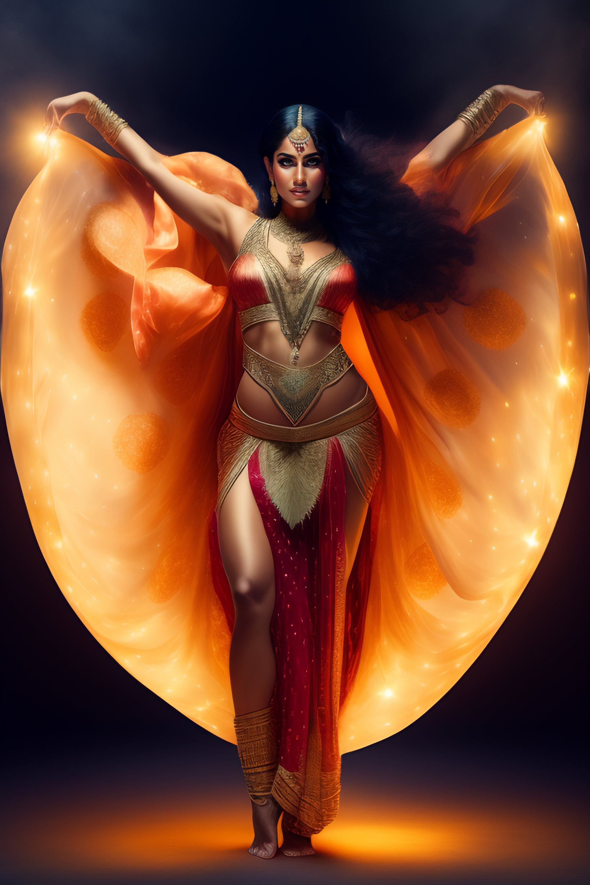 Lexica - Full body portrait of a beautiful middle-eastern dancer, silk revealing clothing, arms ...