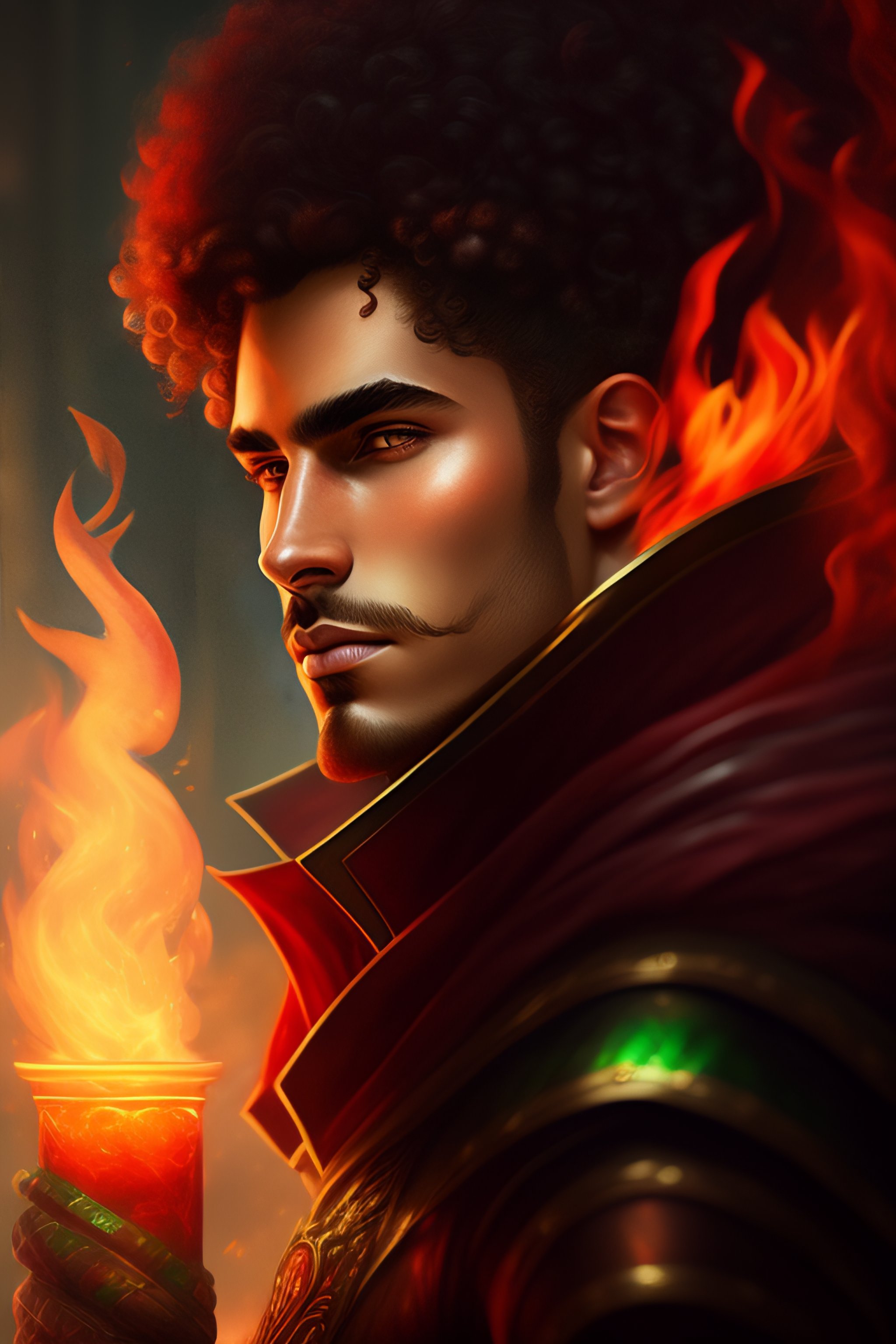 Lexica - Portrait of a man surrounded by fire, portrait of beautiful ...