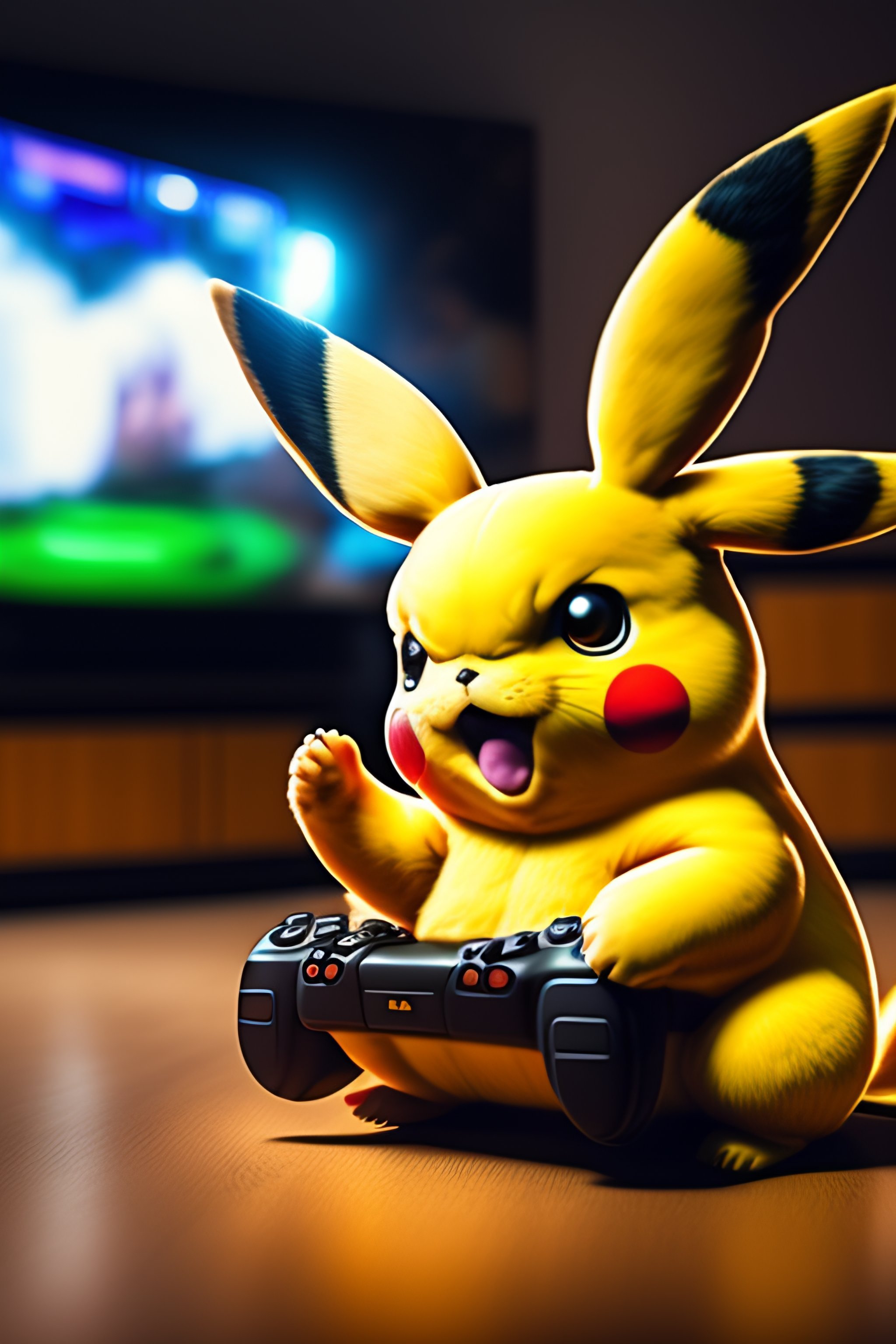 Lexica - Pikachu playing video games in front of the TV