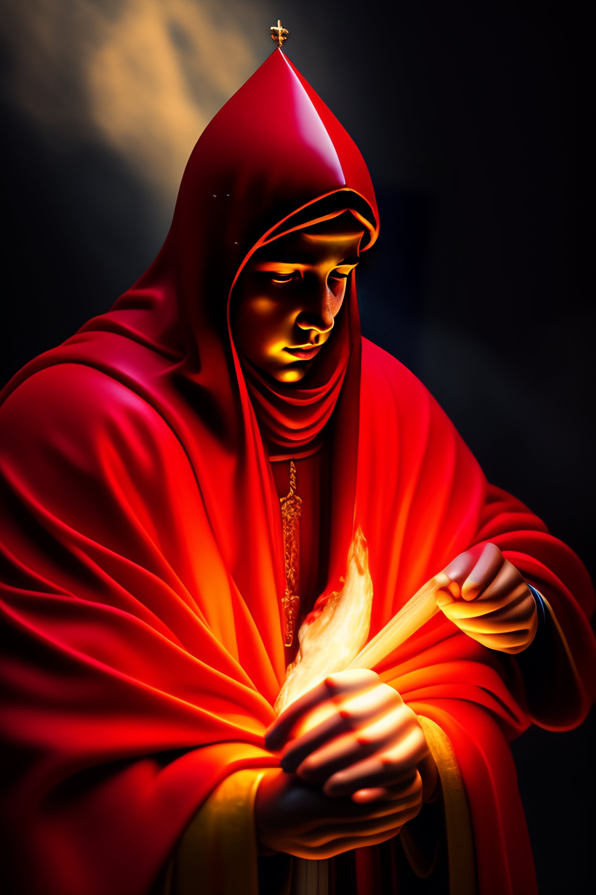 Lexica - Saint with red pointy hat folding hands