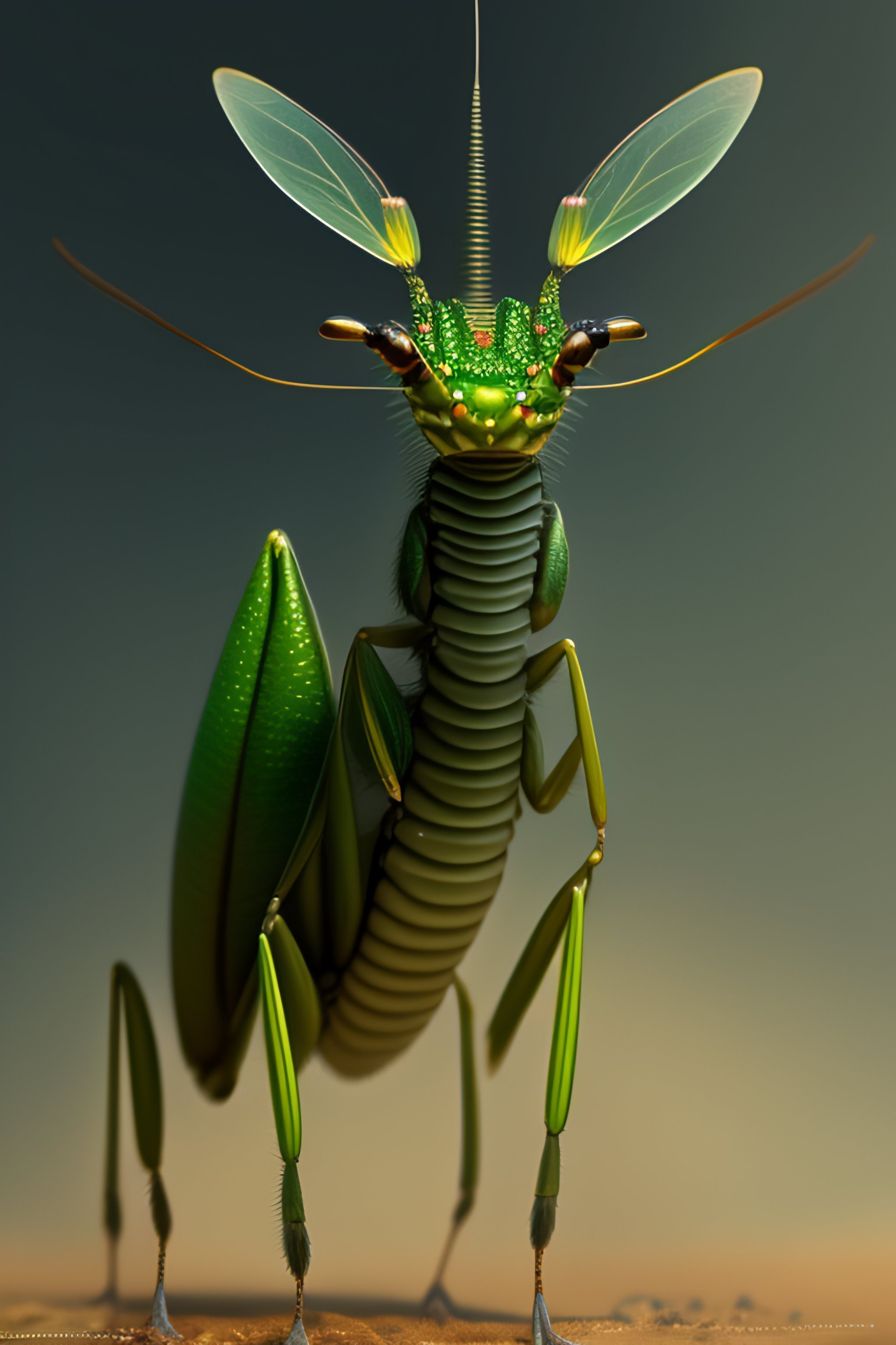 Lexica - Full body shot a of green man - mantis ; head with antennae ...