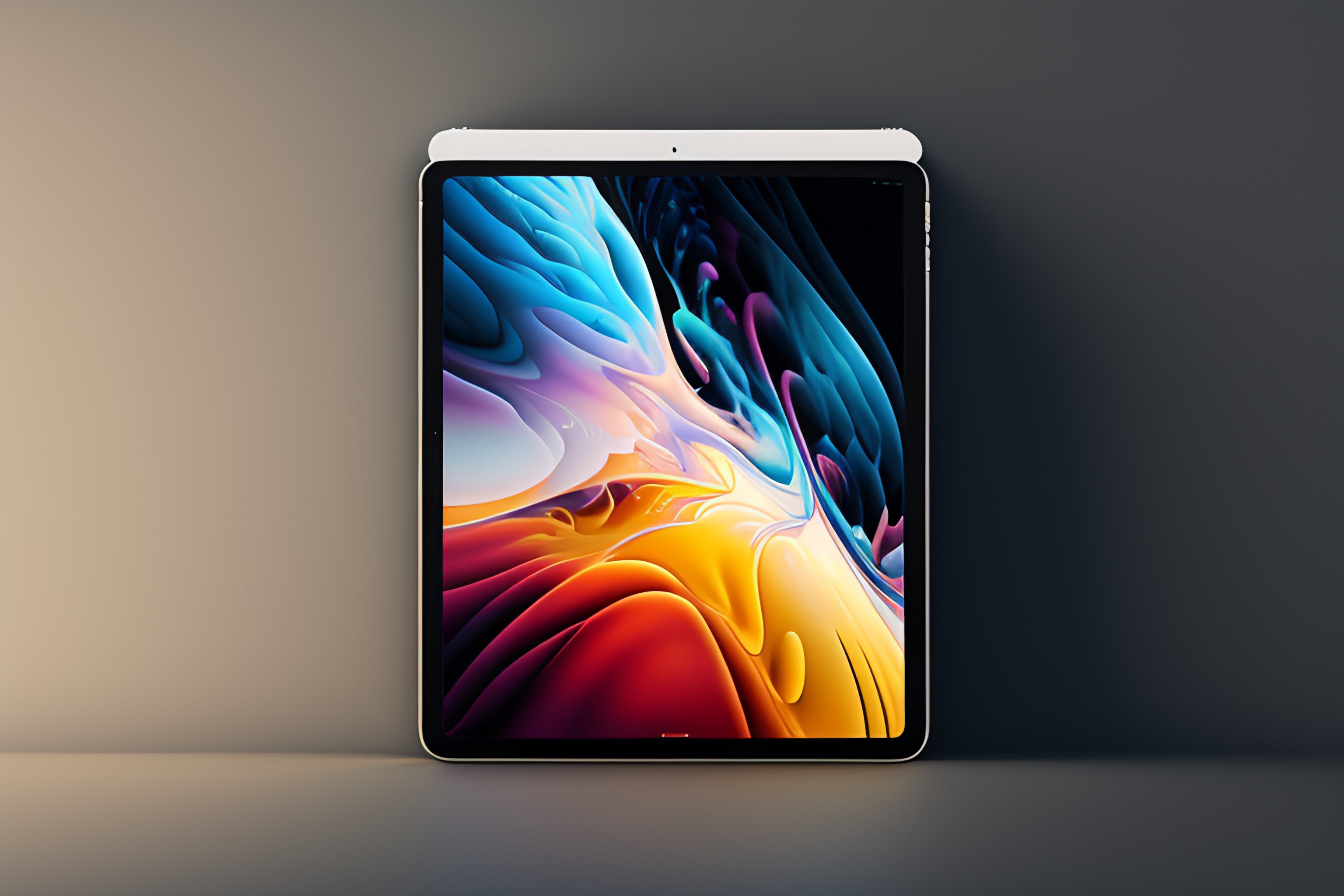 Lexica - Front view, iPad Pro with white screen on white background.