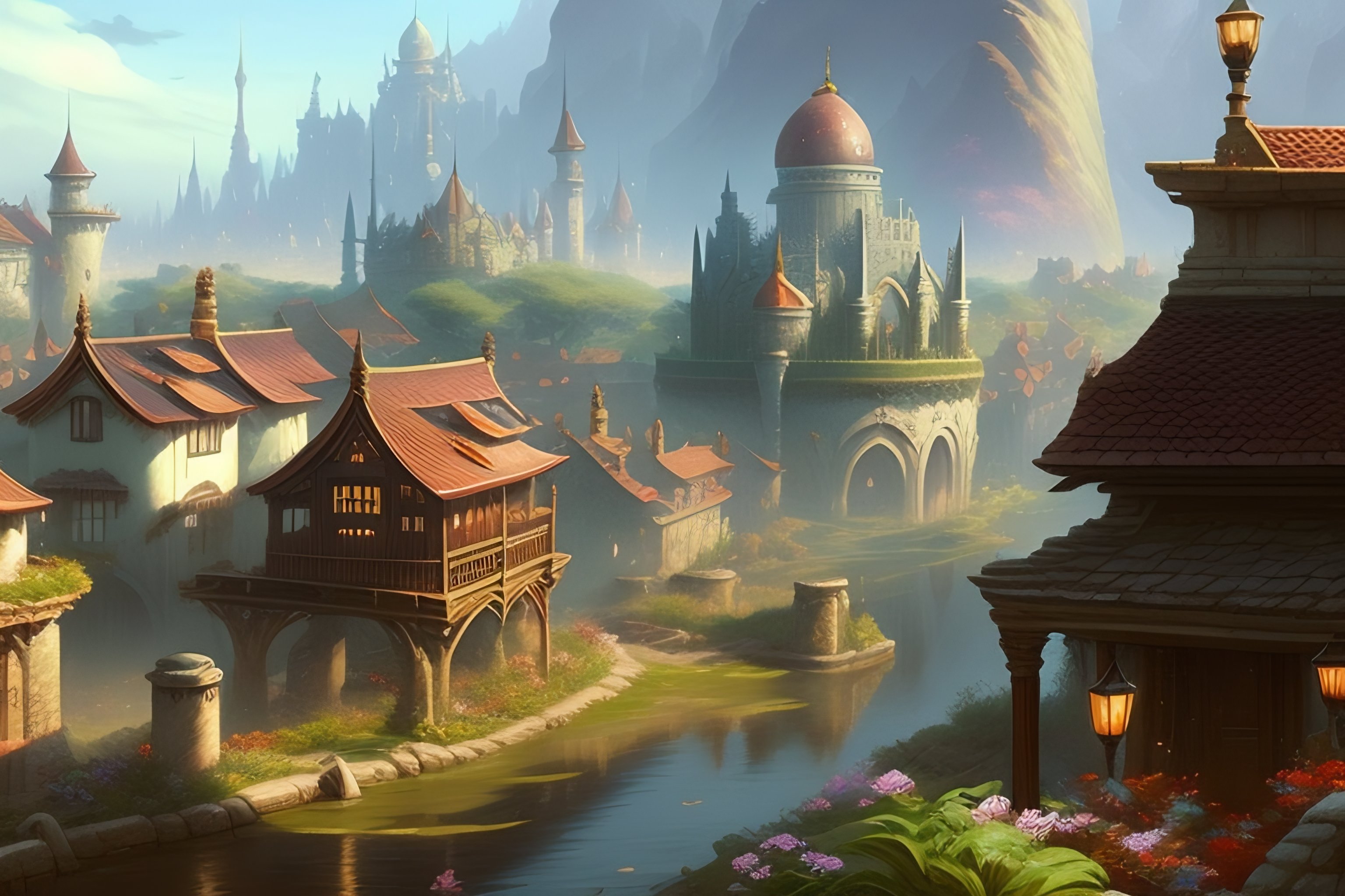 Lexica - Epic view, wide angle, elegant fantasy capital city, in the ...