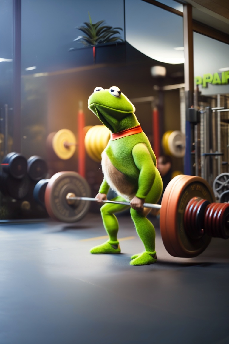Lexica - Kermit the Frog doing deadlifts at a luxury gym, portra 400 ...
