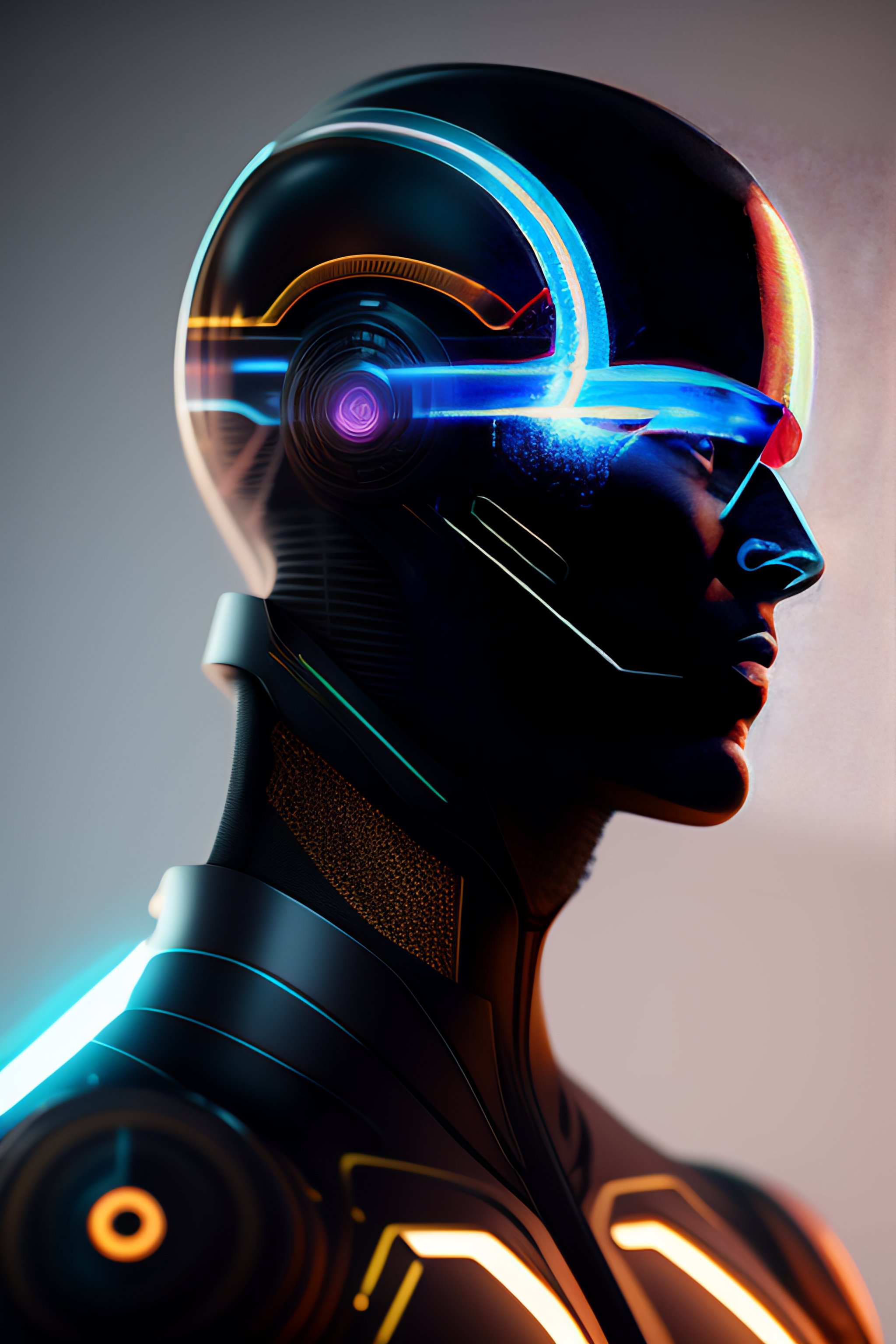 Lexica - Man, human cyborg, half face human half skull machine, tron ...
