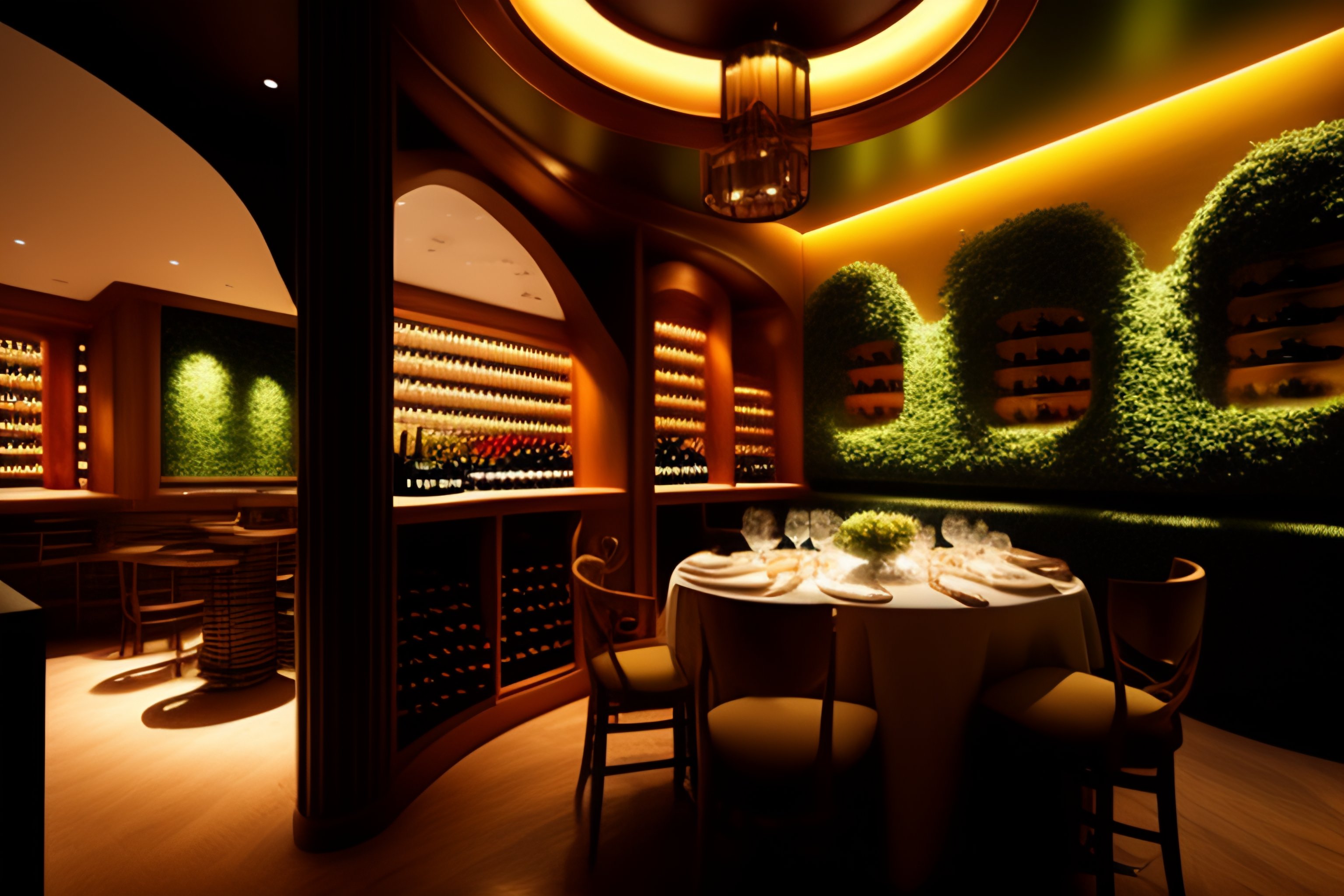 Lexica - Restaurant design::5, wine room, grape wine wall plants::4 ...