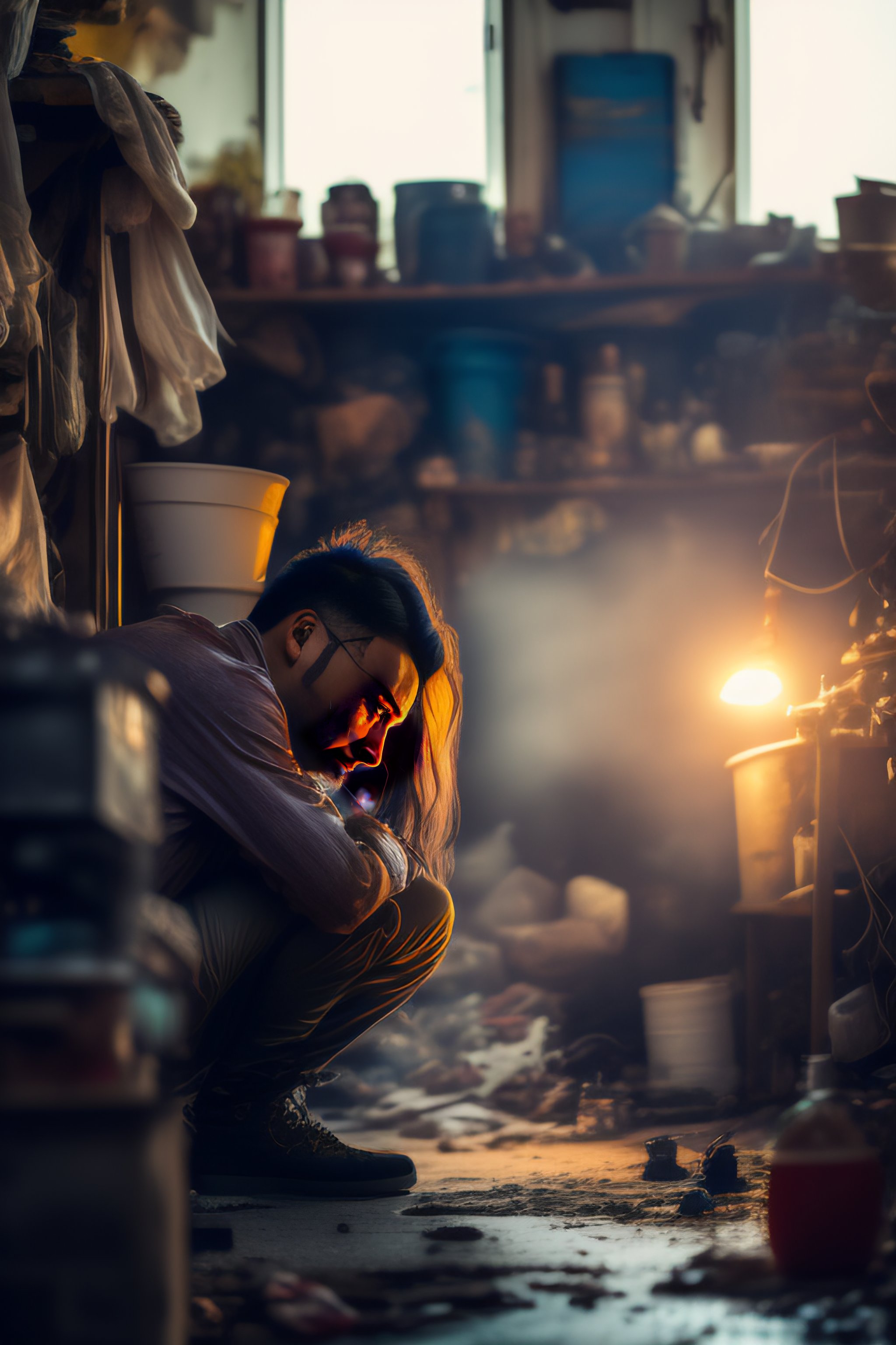 Lexica - Wide angle Environmental shot of evil Cyborg in a cluttered ...