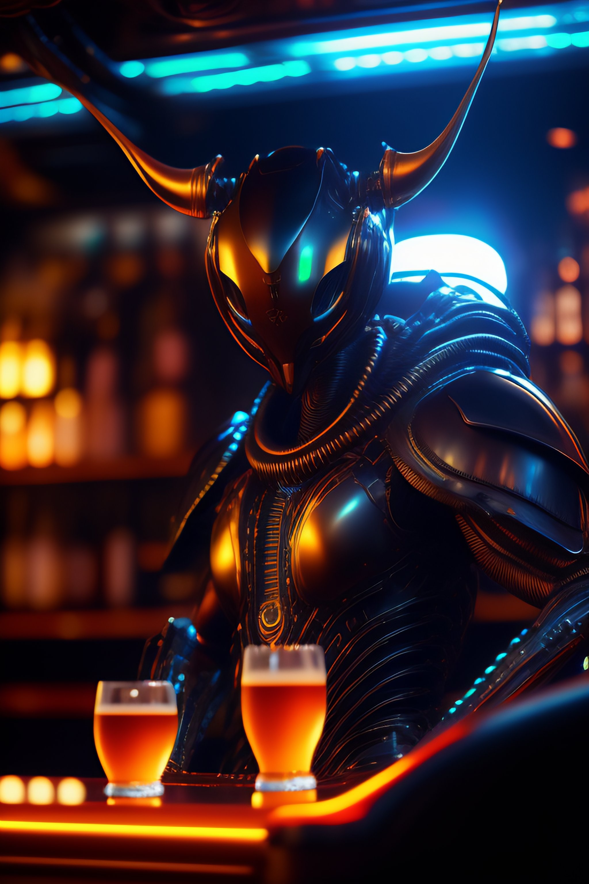 Lexica - Alien smiling biomechanical drinking elixir futuristic strong ...