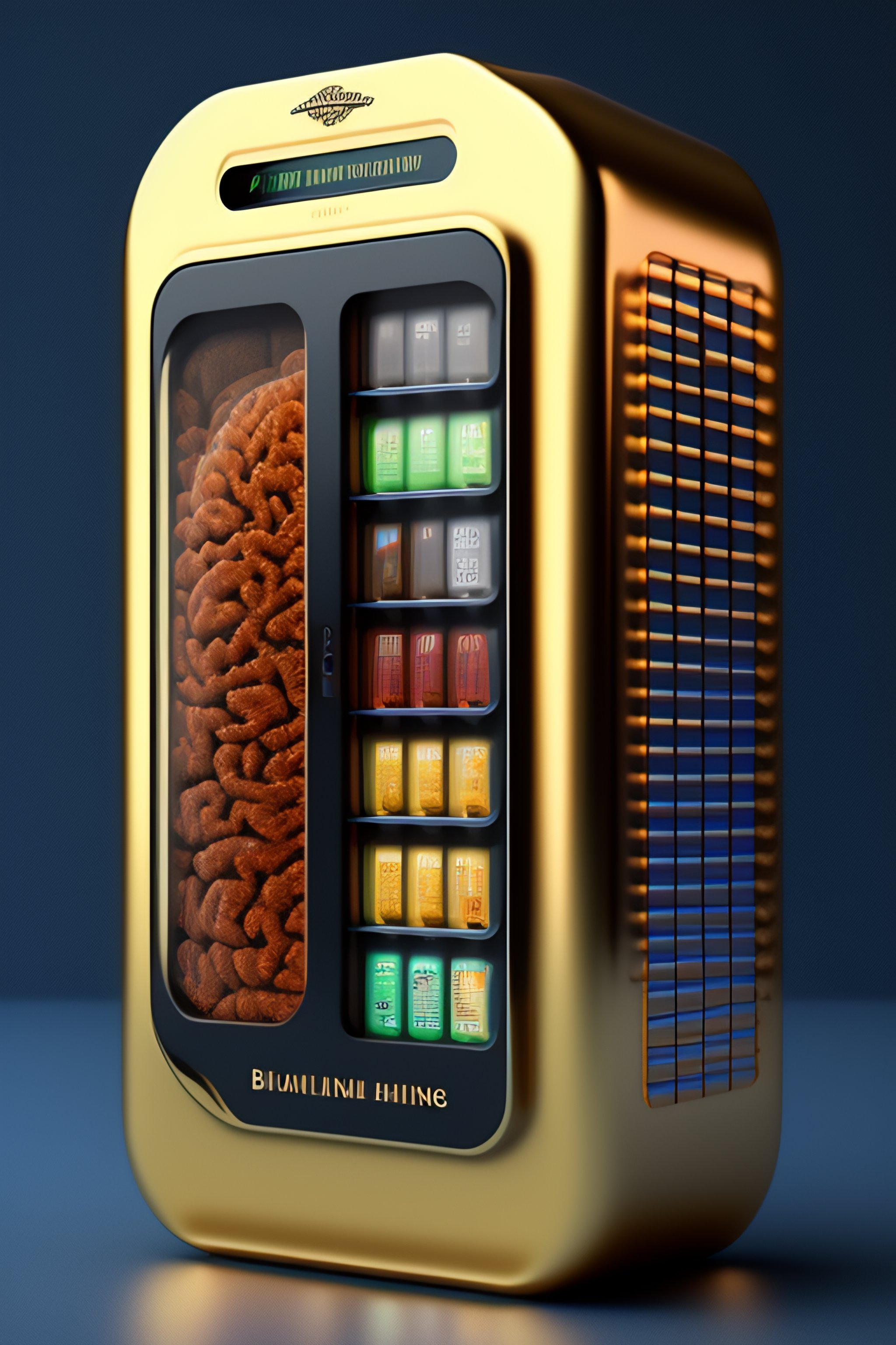 Lexica - A brain vending machine, realistic. Lots of detail, high res