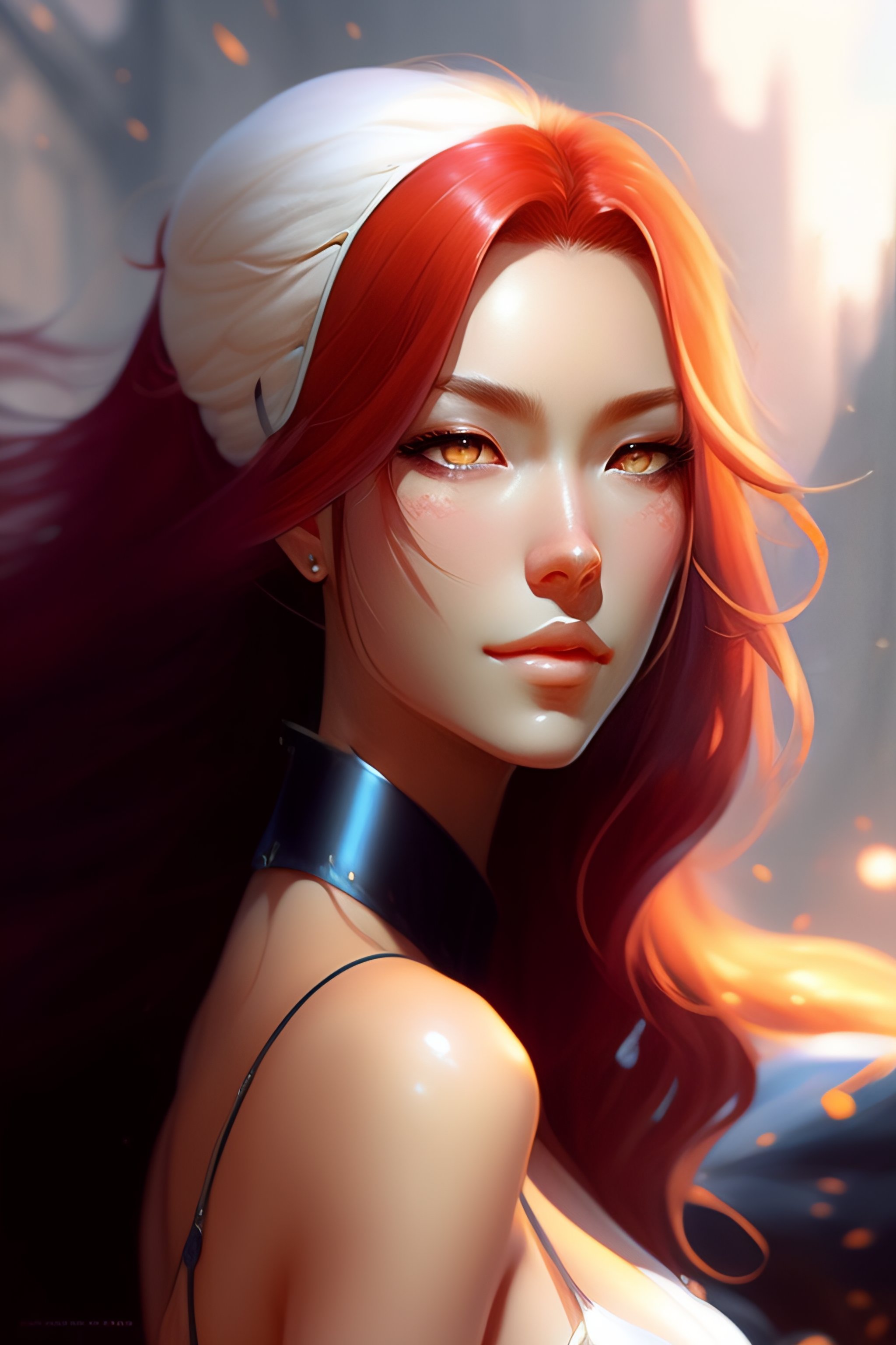 Lexica - Erza Scarlet, long red scarlet hair, oval iris brown eyes ...