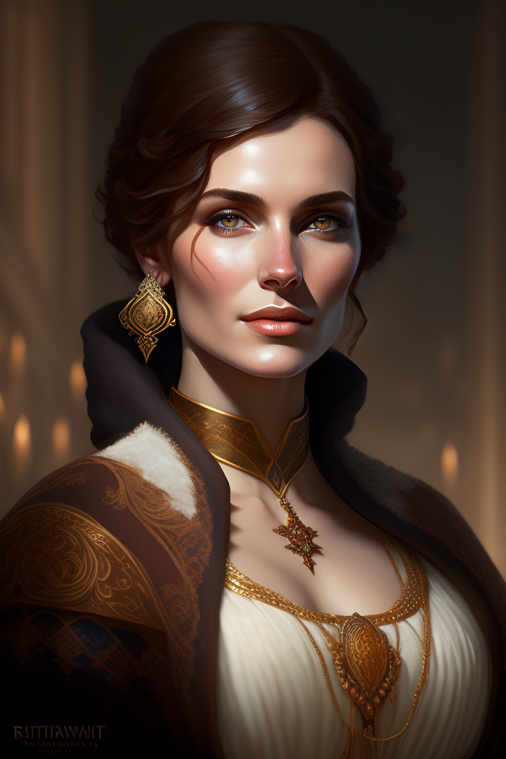 Lexica - Portrait of medieval russian woman brown short hair, dark ...