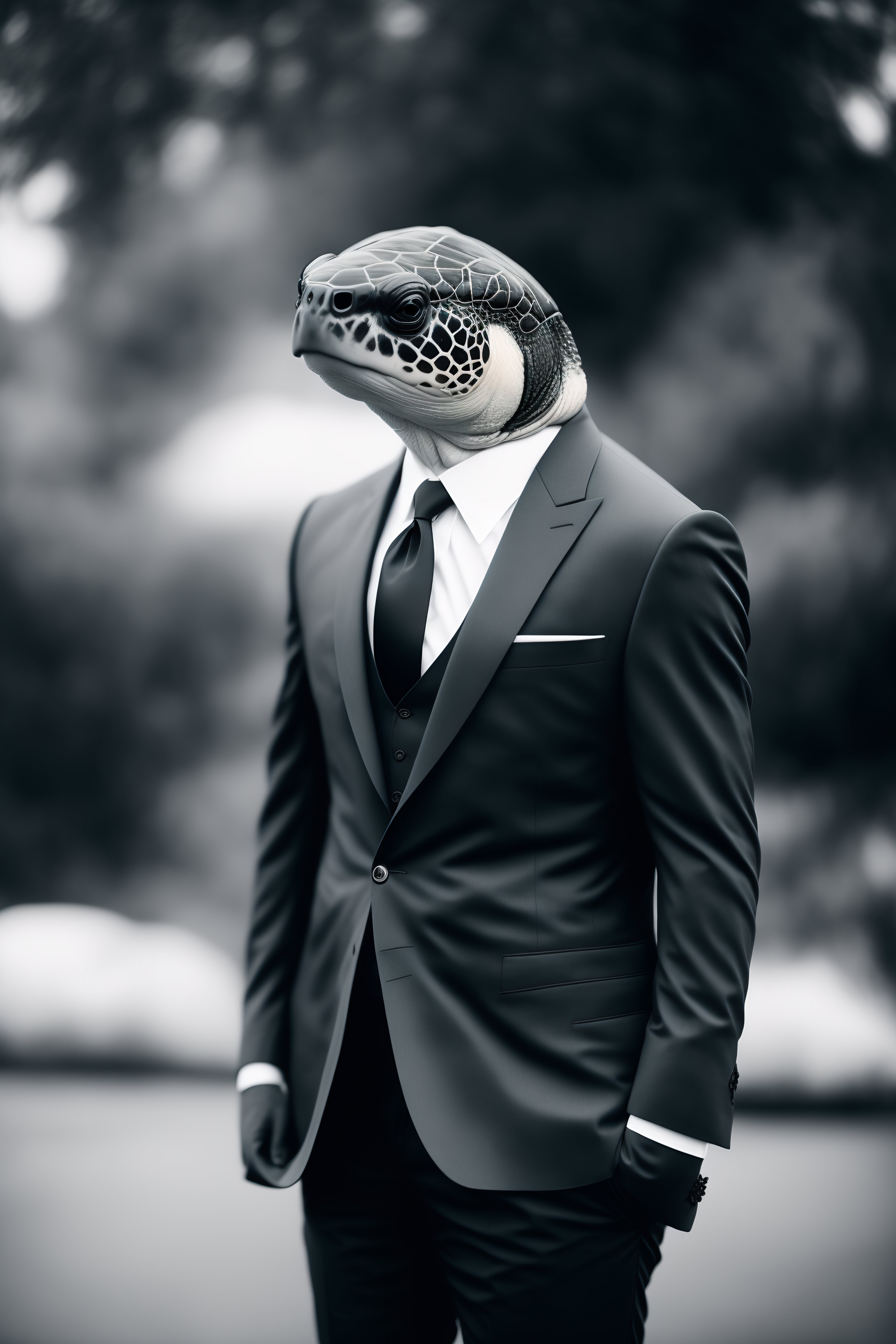 Lexica - Vintage style photograph of a turtle wearing suit saluting