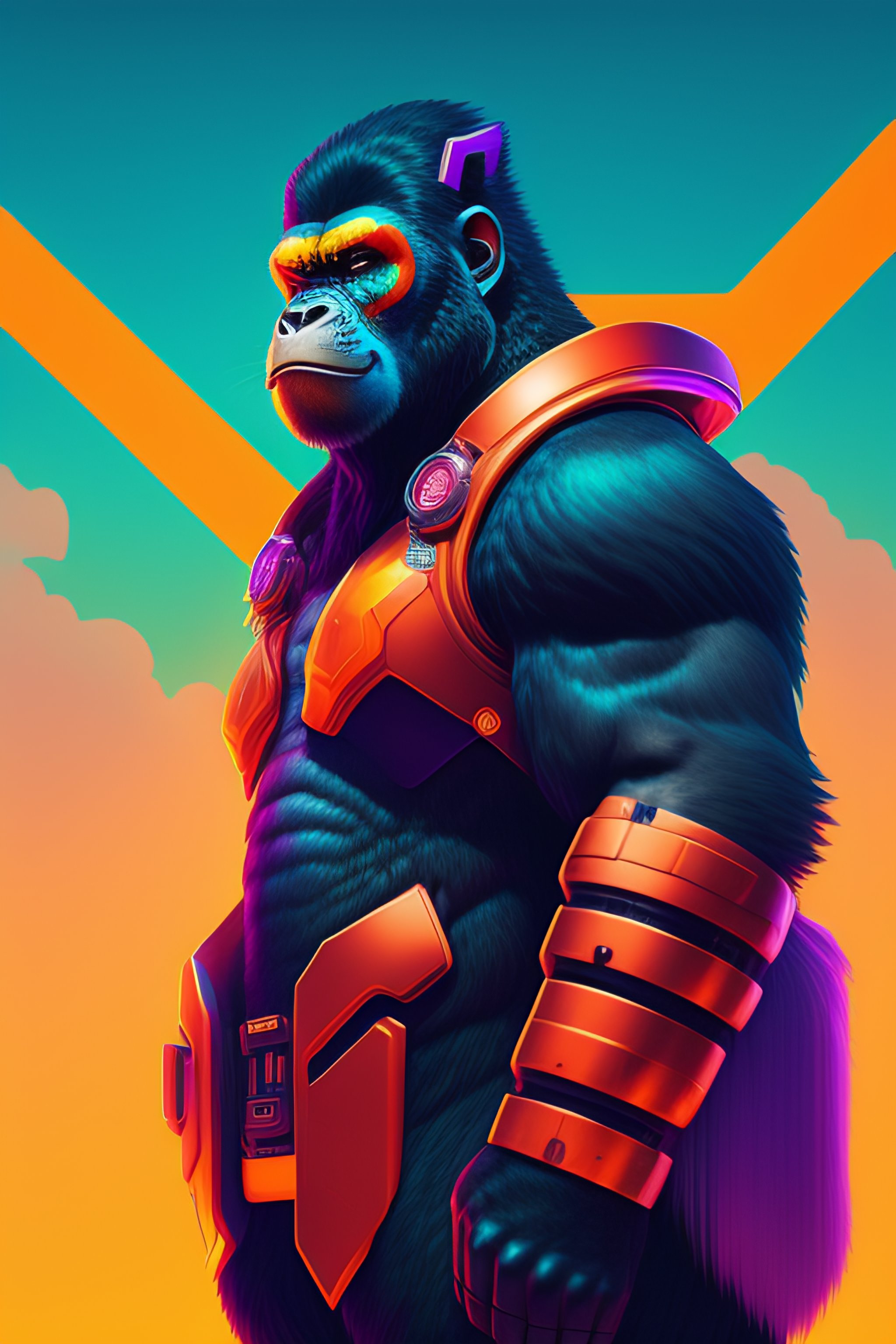 Lexica - A colorful comic of a cyberpunk gorilla with the word gorillaIT on the chest by sachin ...