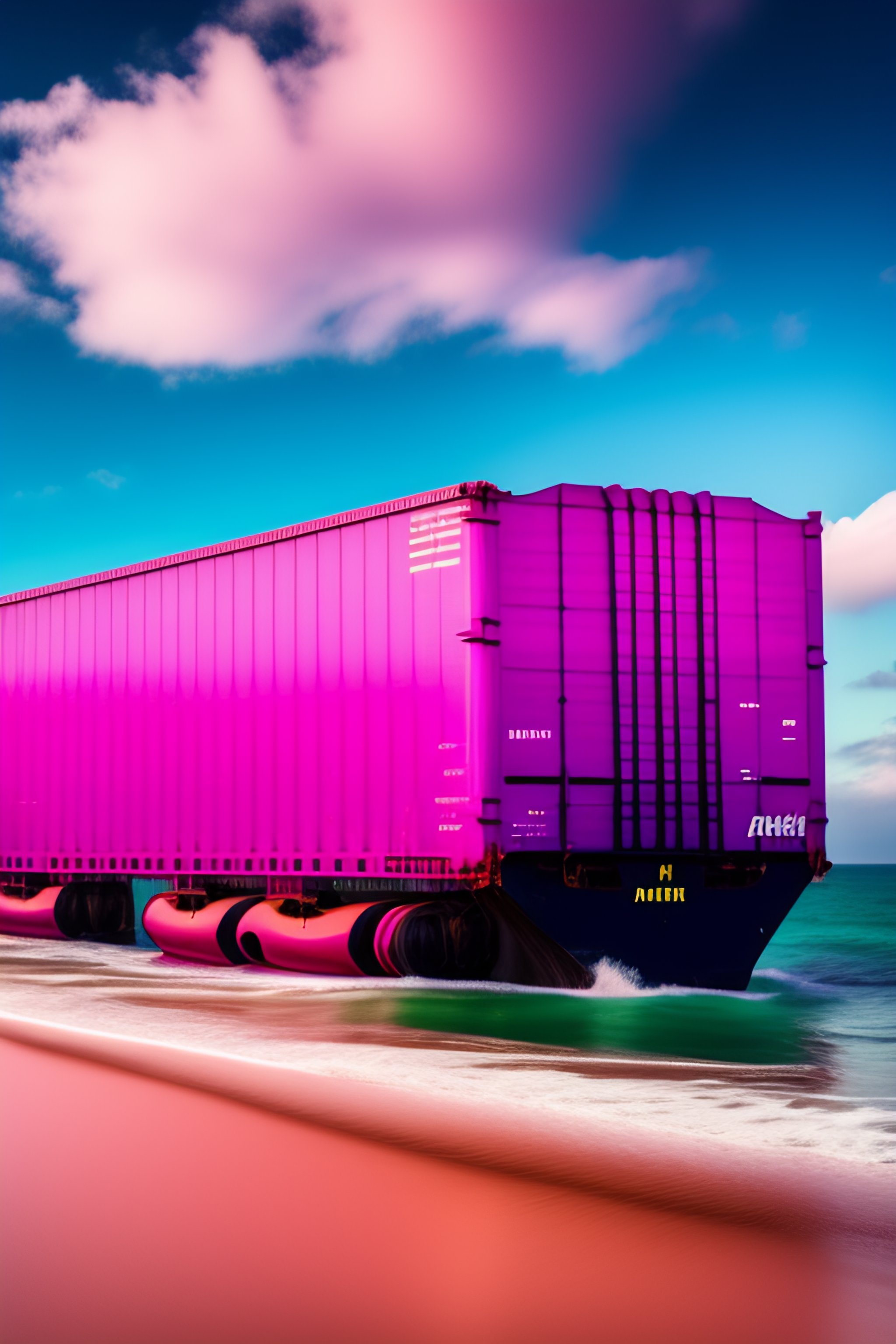 Lexica - Pink apple ship load in mid of ocean