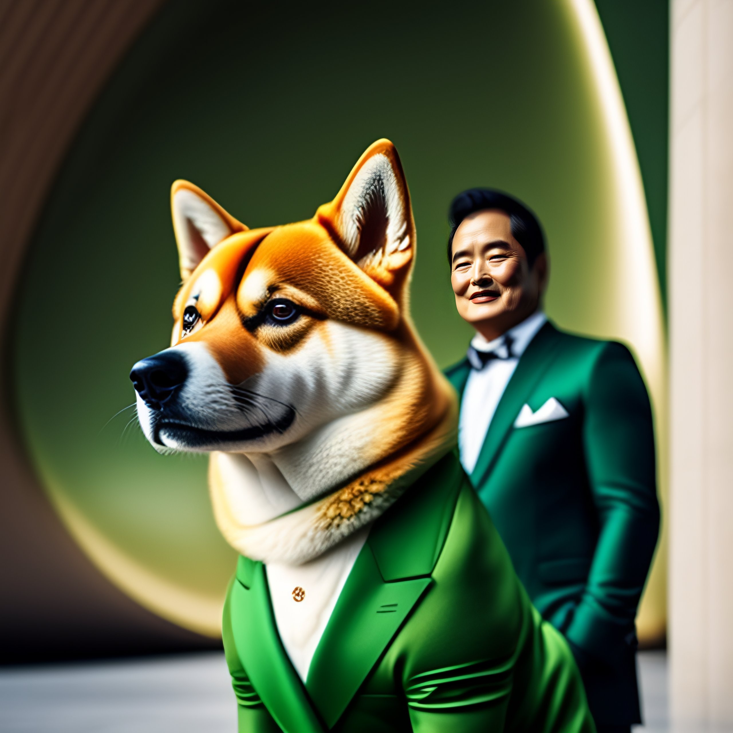 Lexica - Medium Shot of a shiba inu dressed in a fancy green suit in ...