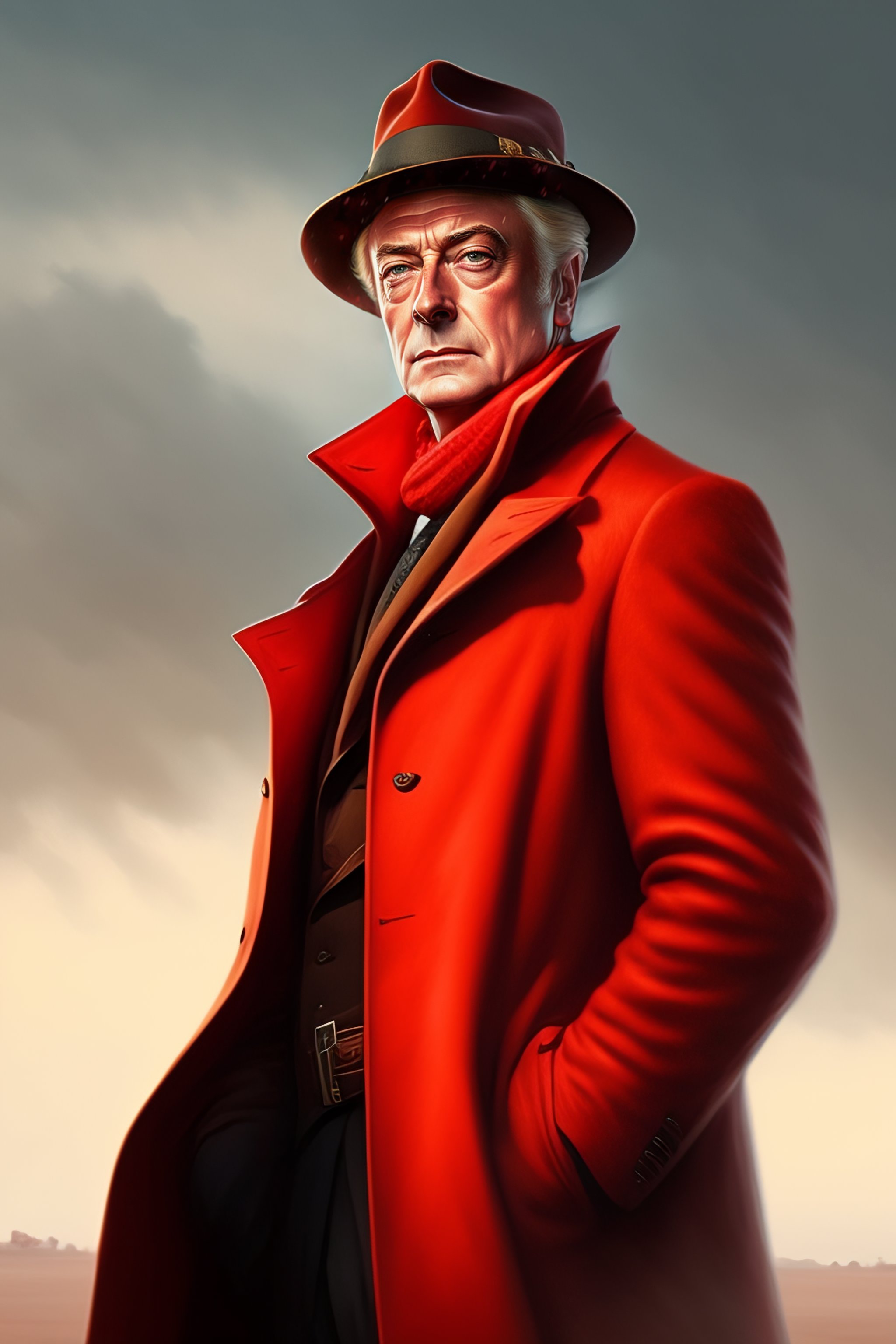 Lexica - 30s michael caine with red coat and a safari hat drawn by greg ...