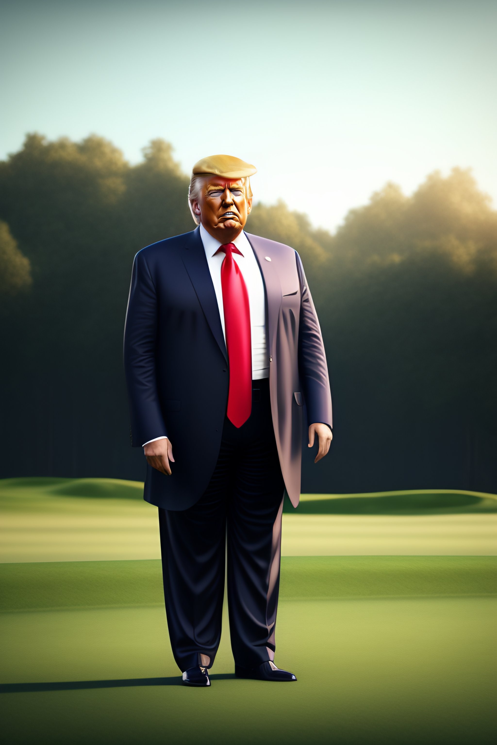 Lexica - Donald trump on a golf course, forward facing, big smile ...