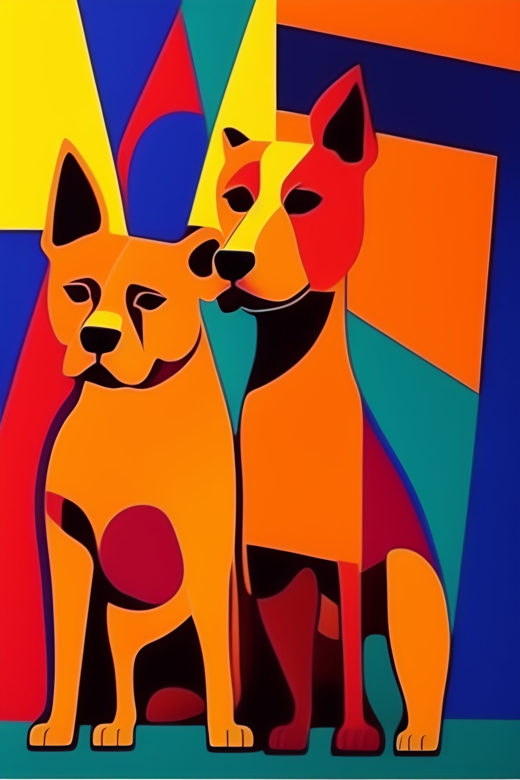 Lexica - Picasso abstract cubism style painting in orange colors, with dogs