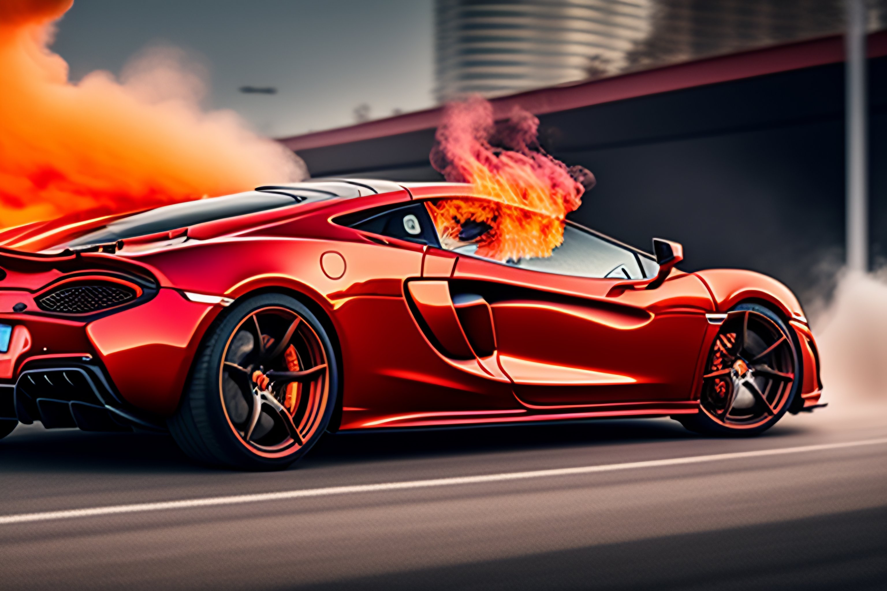 Lexica - Red McLaren 670 On Fire In the streets of Los Angeles hyper ...