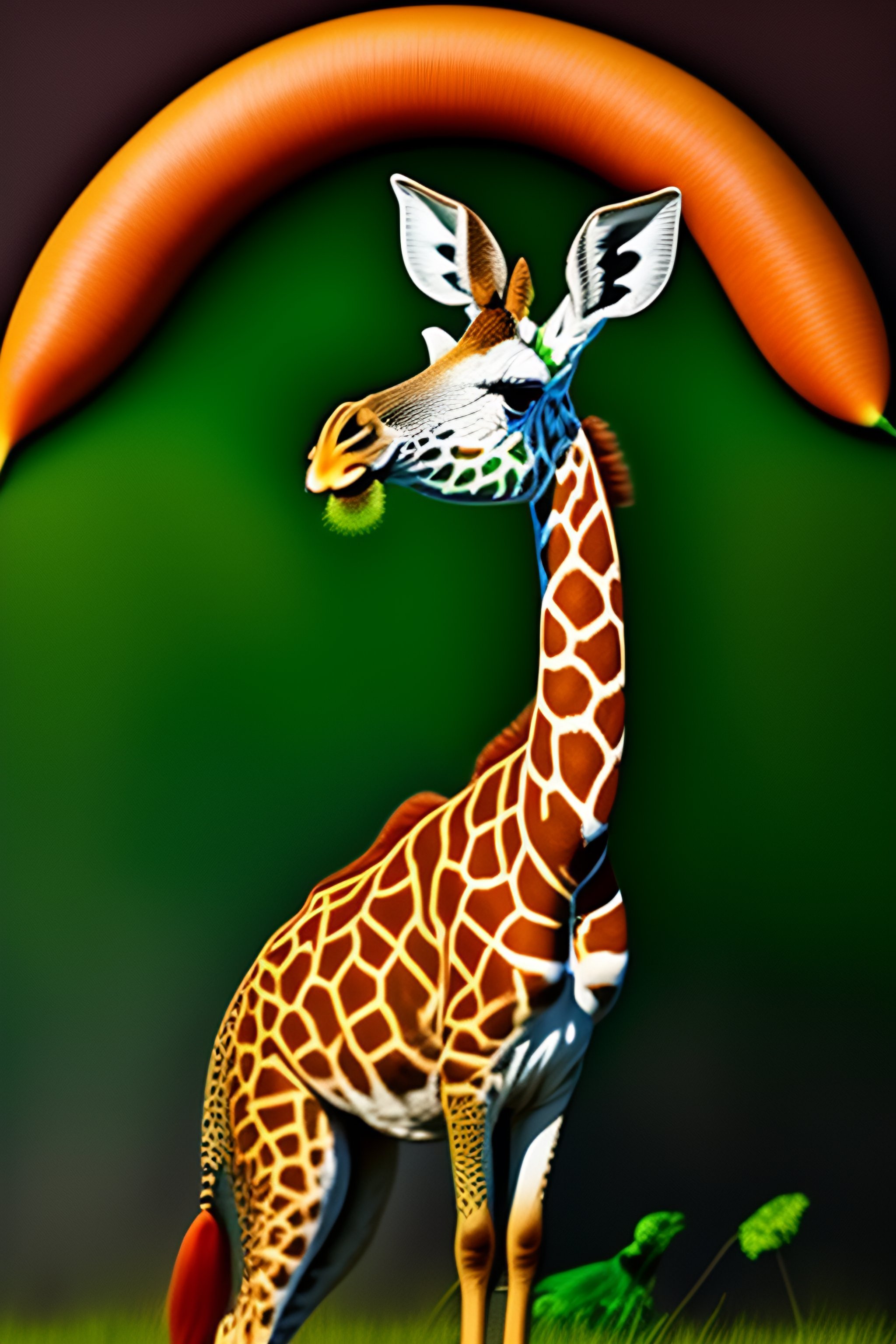 Lexica - Green giraffe eats a carrot-colored hare