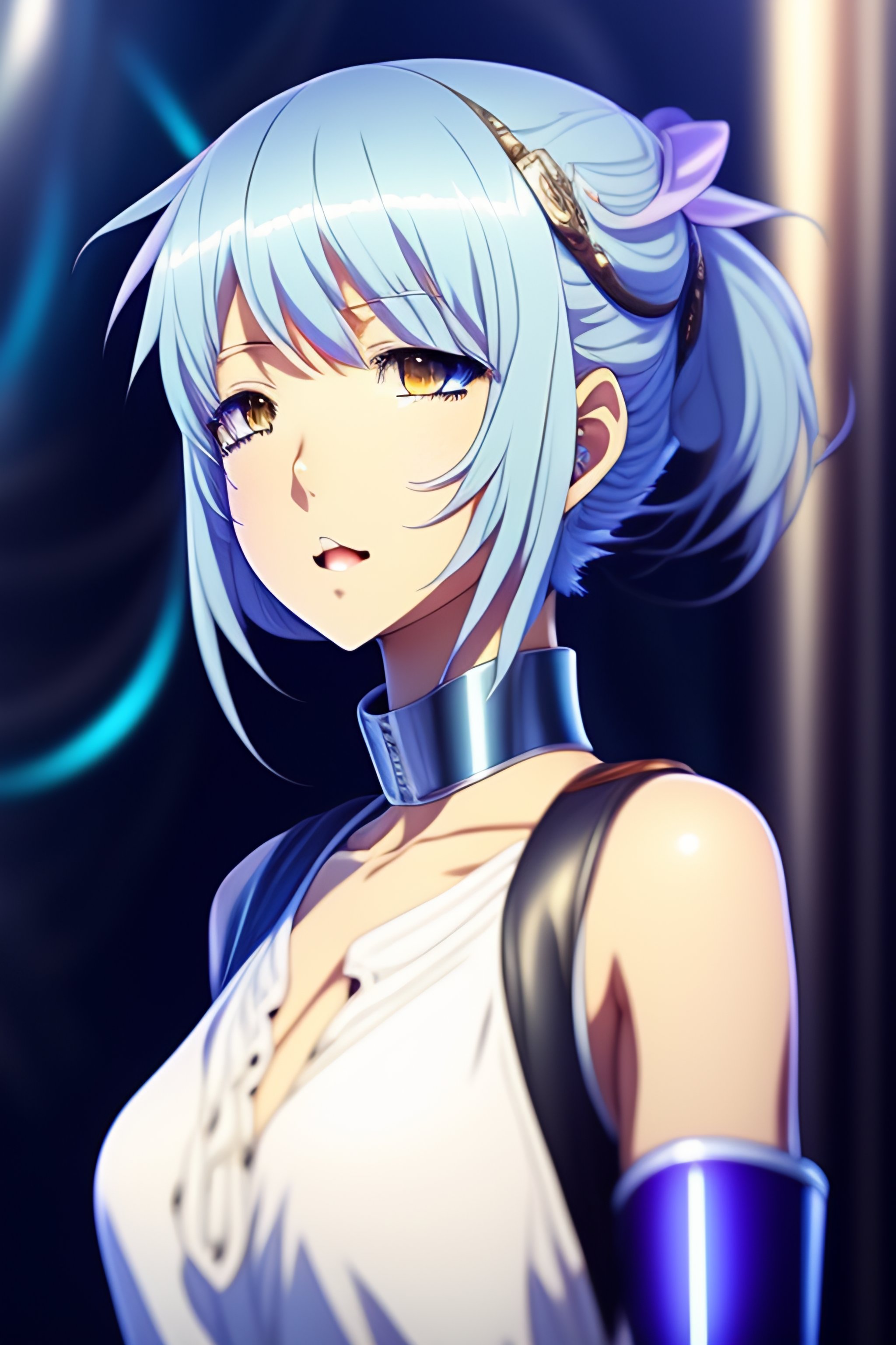 Lexica - Young adult Anime android girl with silver hair, blue eyes ...