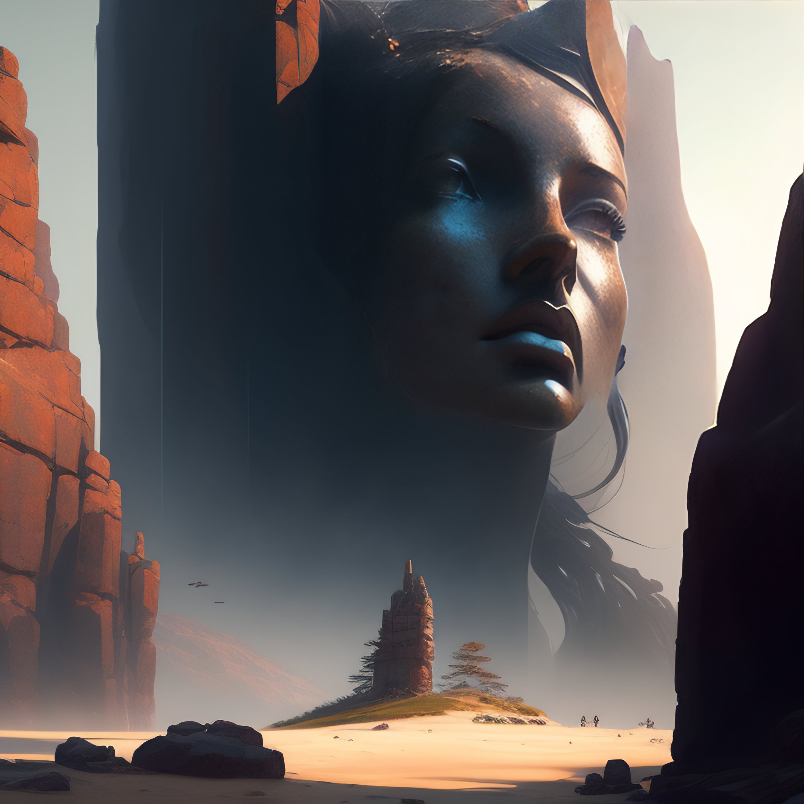 Lexica - Close up, top view of big statues repeated many times in ...