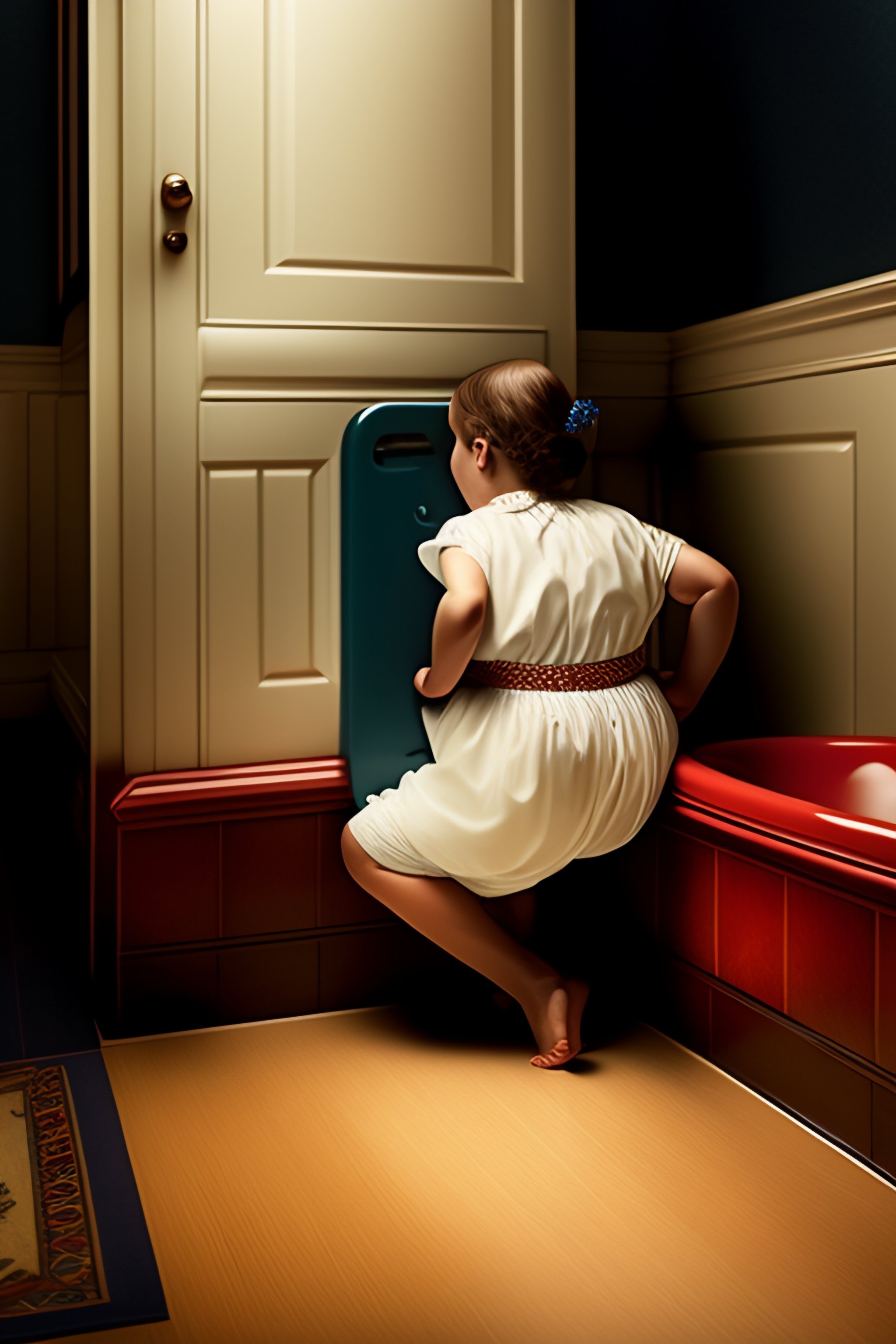 Lexica - A person stranding on a bathroom scale in the photorealist ...