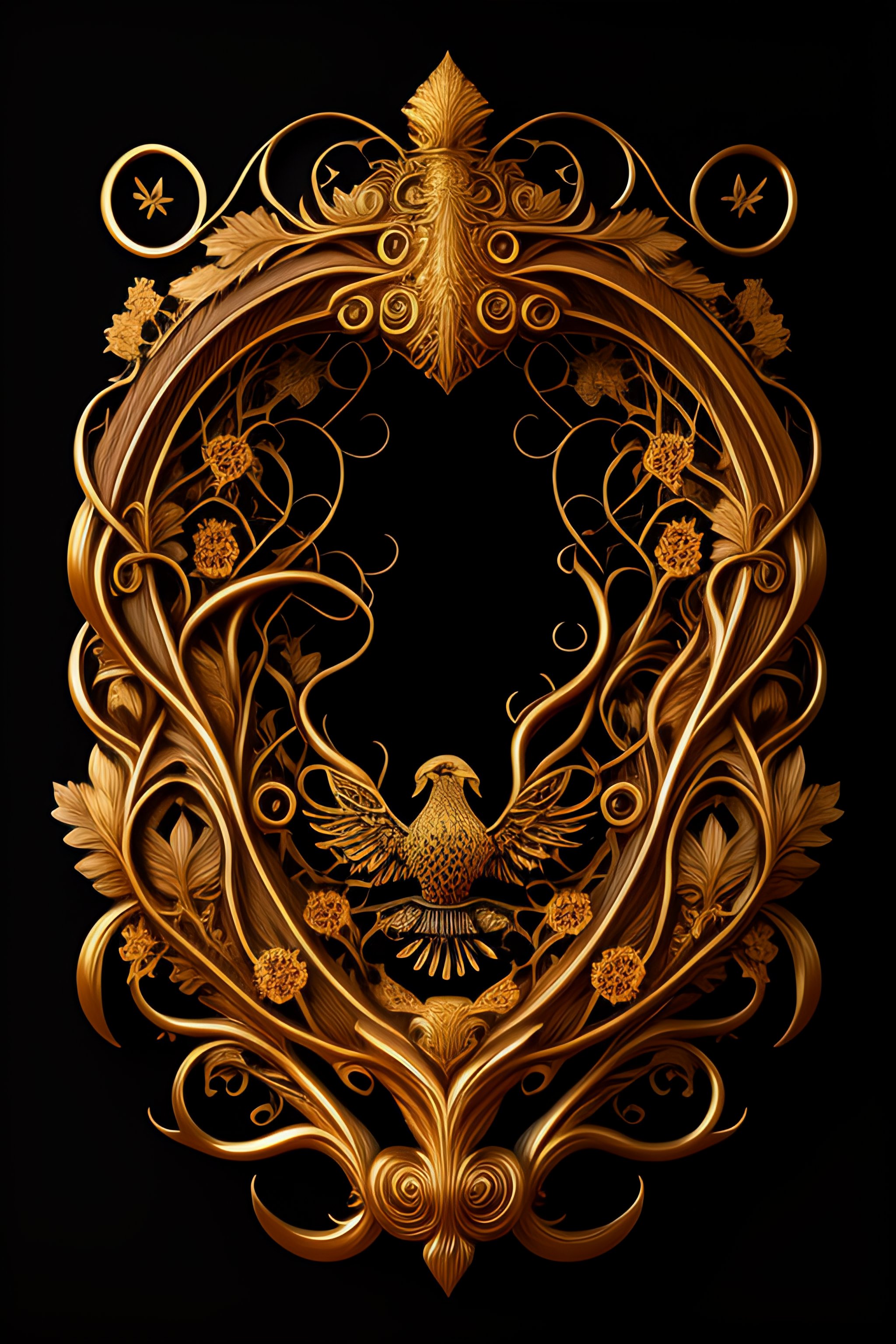 Lexica - An intricate, ornate, symmetrical wood carving, with golden ...