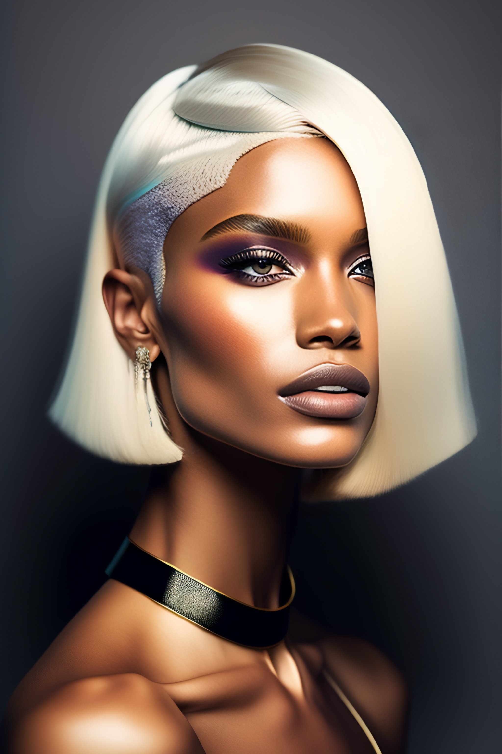 Lexica - Bob cut hair albino model front pose