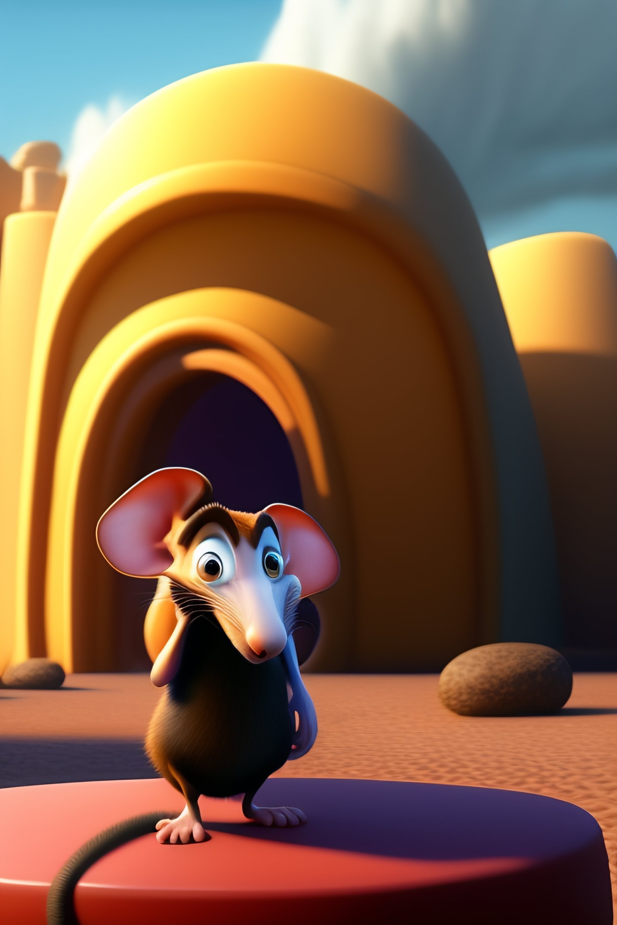 Lexica - Remy from ratatouille at pyramids, pixar style