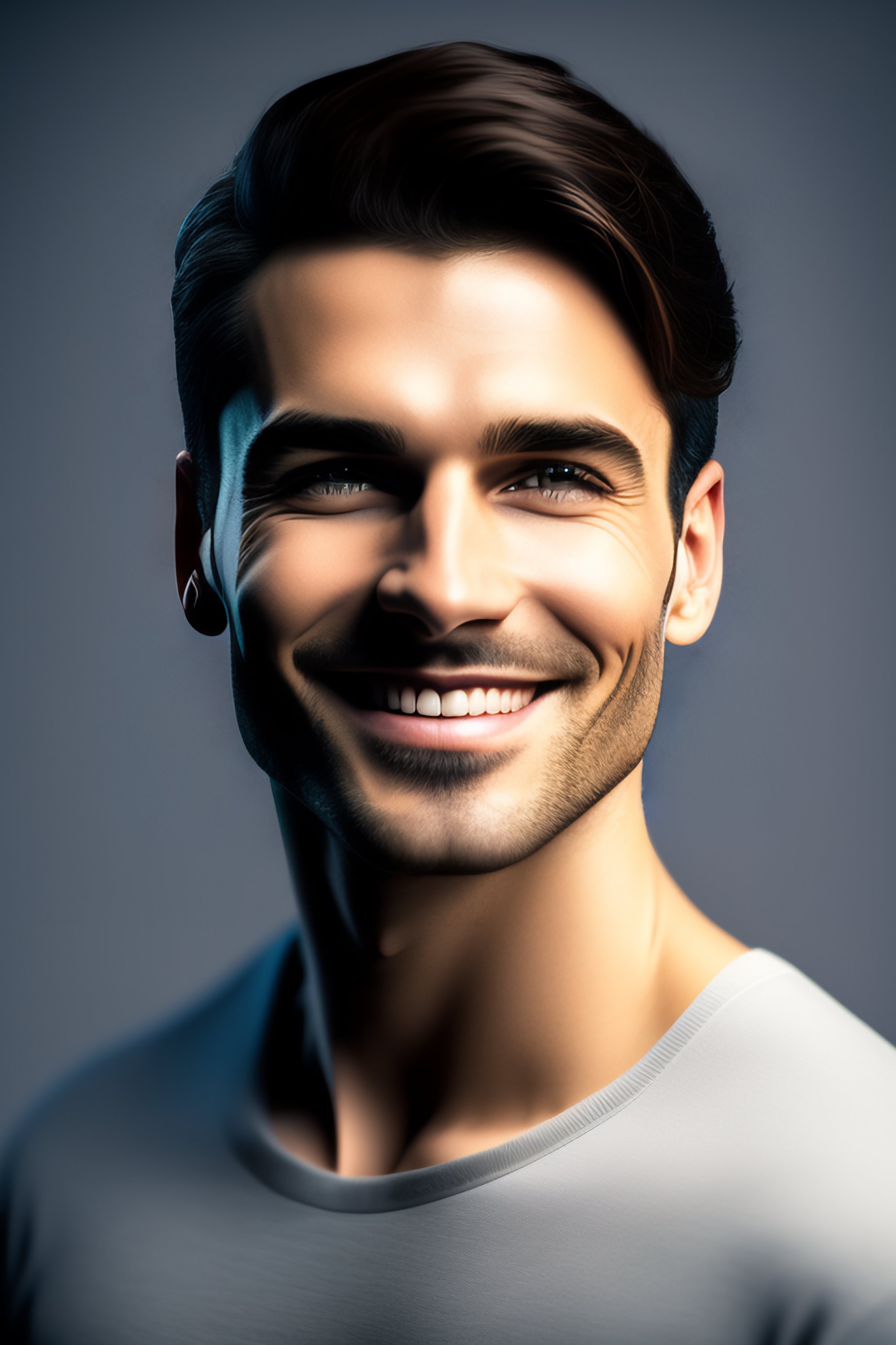 Lexica - A face of a man with as medium short hair made from layered ...