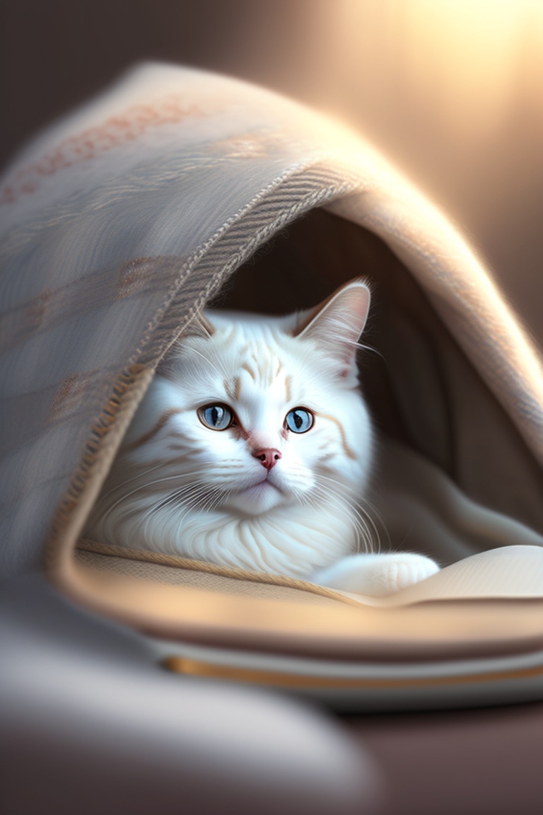 Lexica - 'award winning photo of a cute white cat in blanket, realistic ...