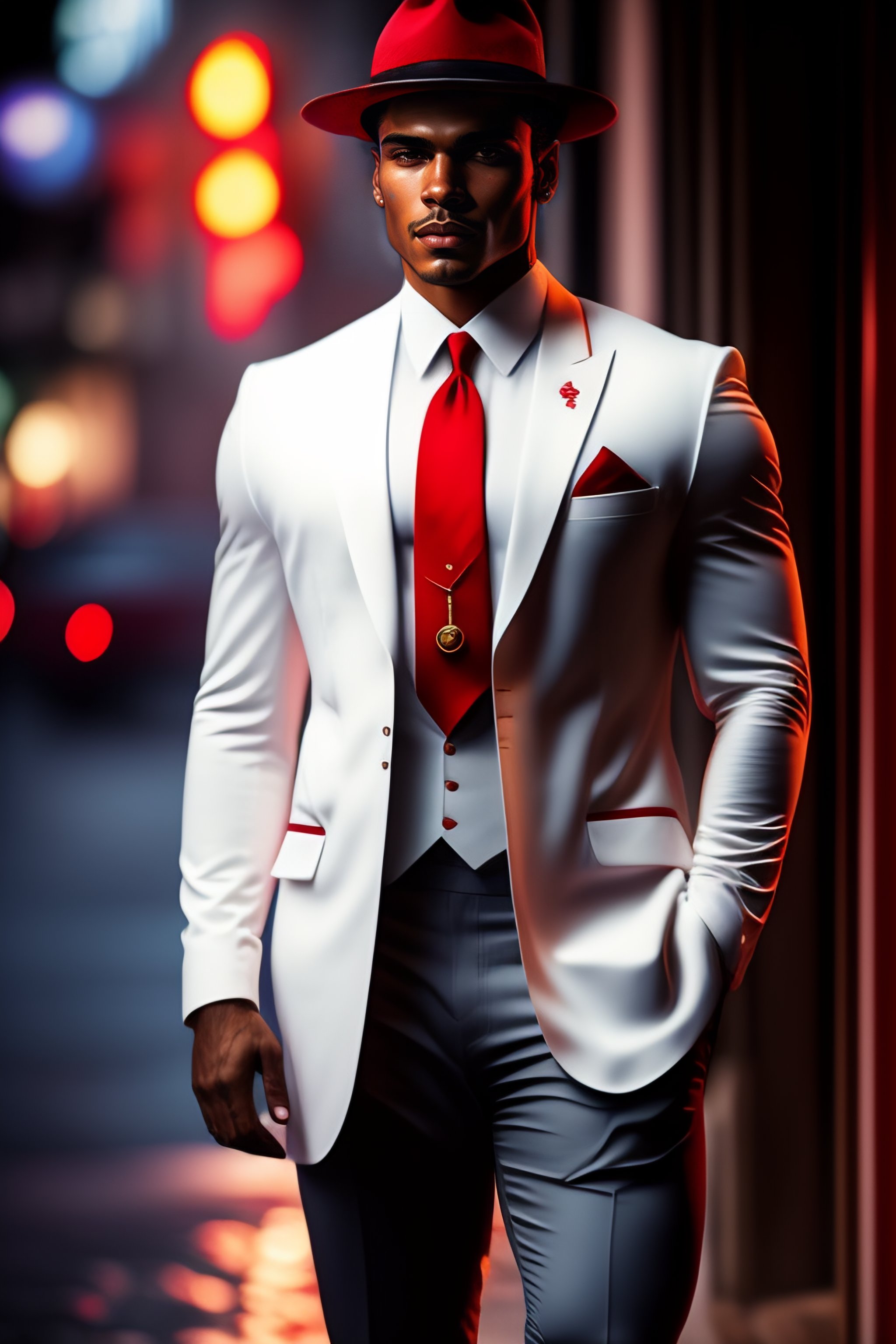 Lexica - Beautiful mulatto brazilian man wearing white suit and red tie ...