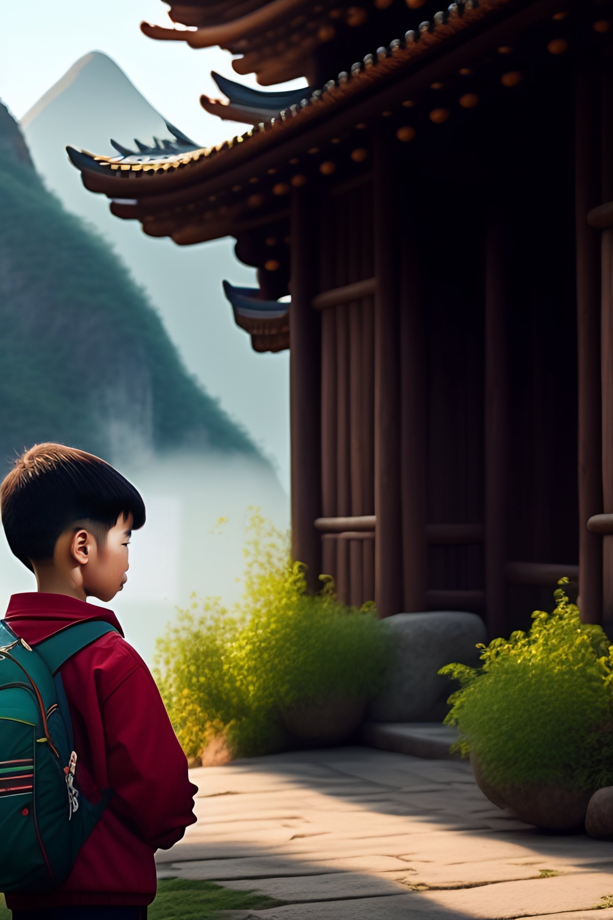 Lexica - Portrait of a young zen boy talking to his teacher in a ...