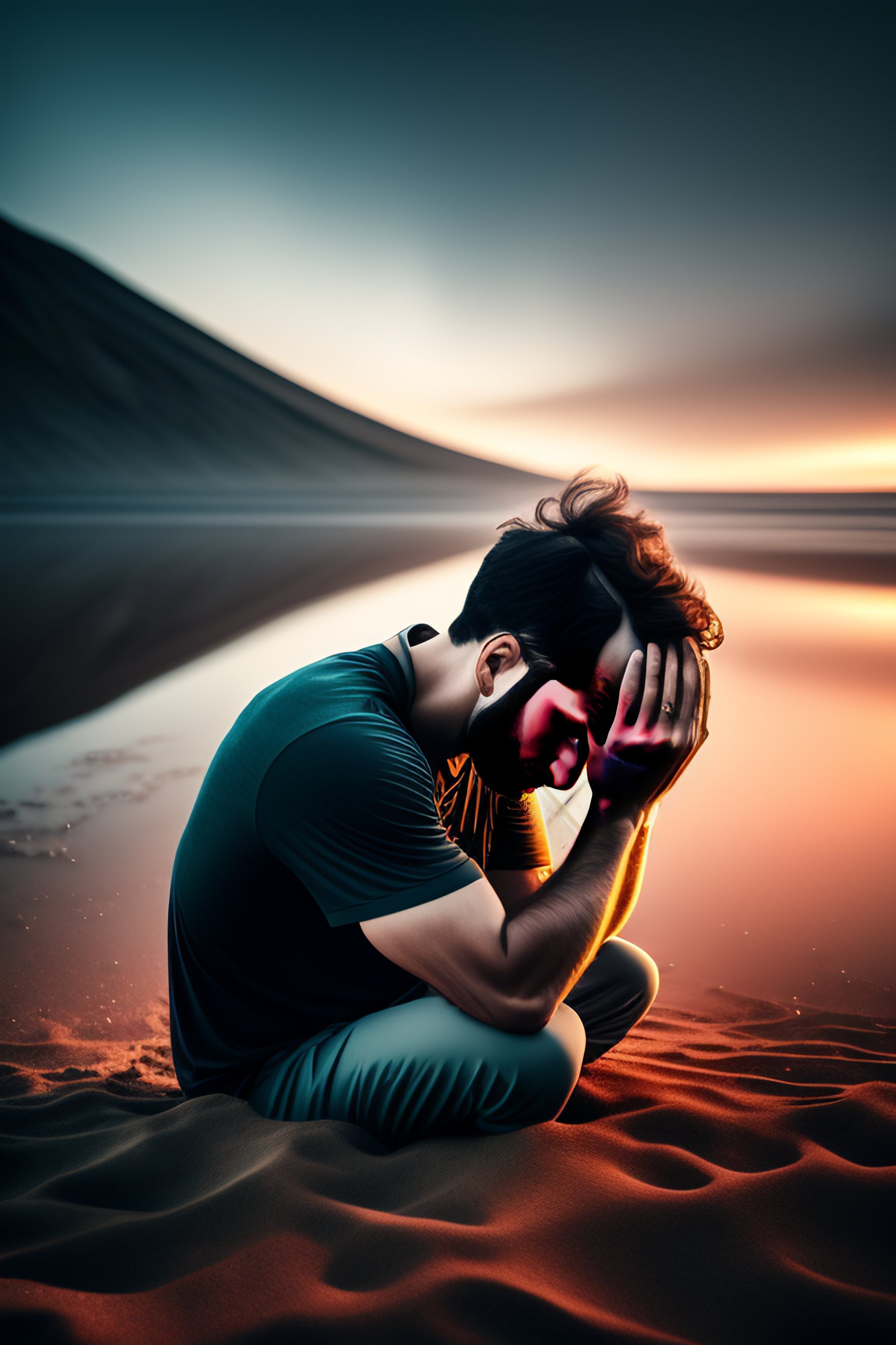 Lexica - Man in pain,crying for help,sinking into sadness,realistic 8k