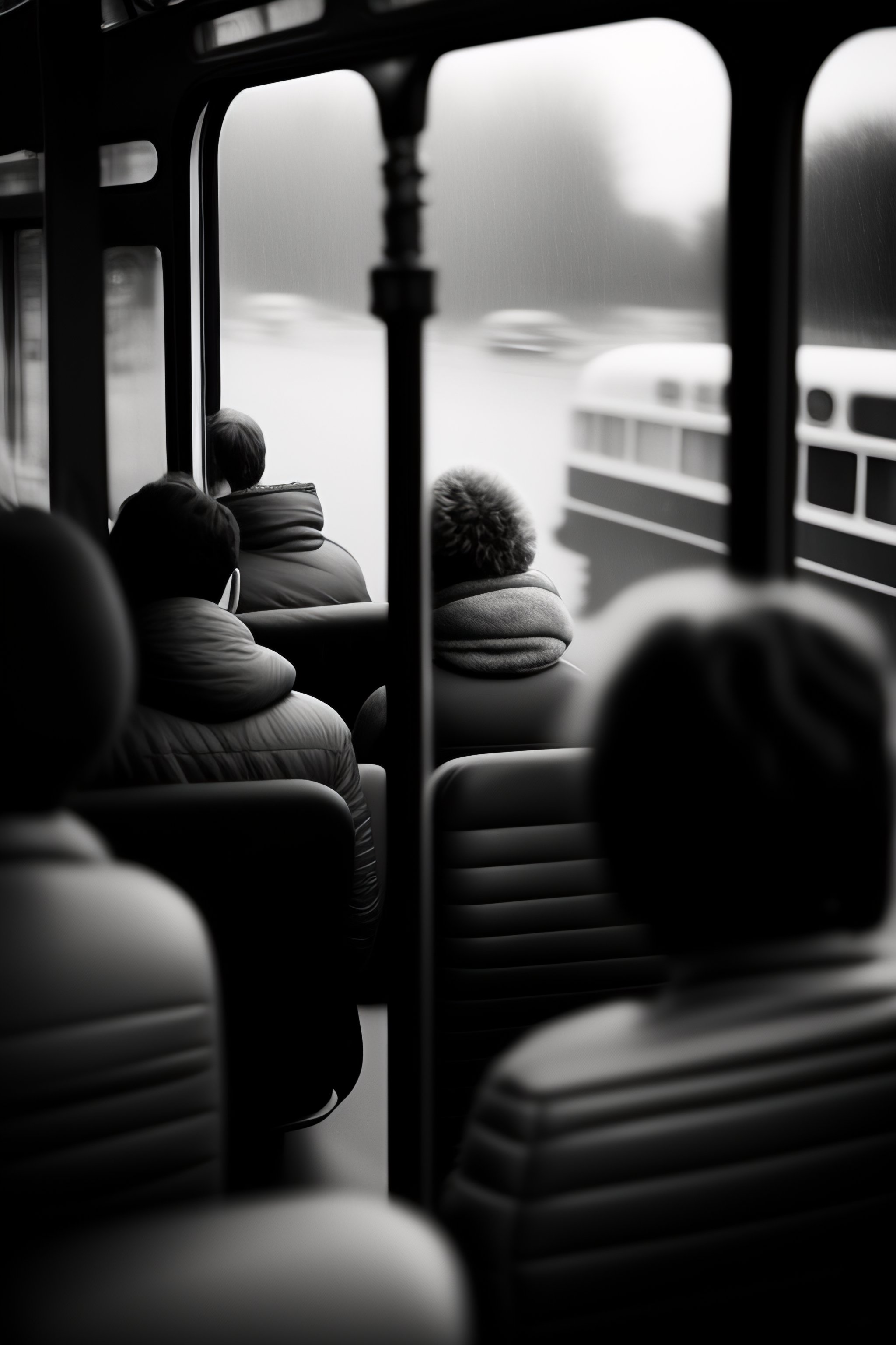 Lexica - View of a bus full of people going to work , view from inside ...