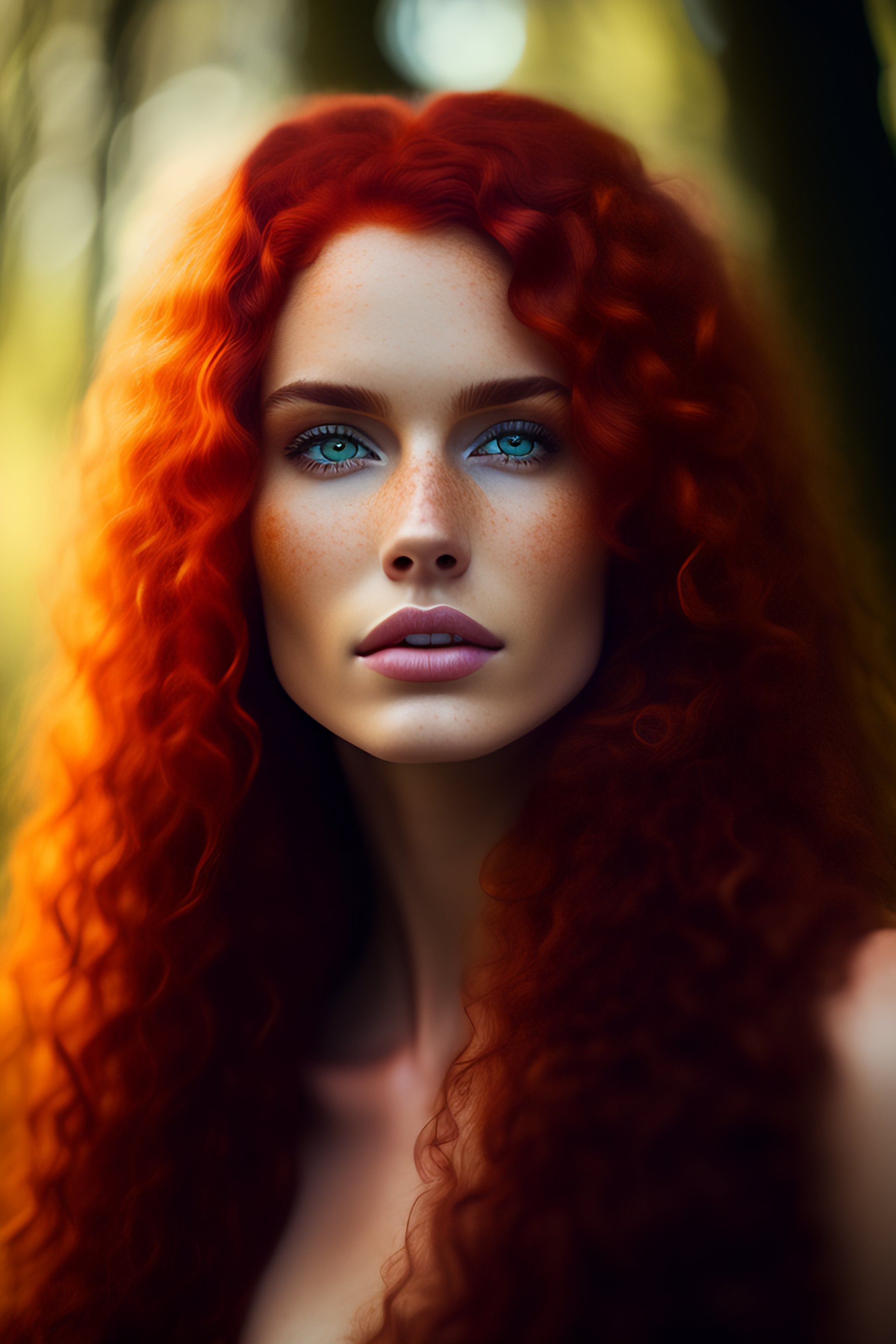 Lexica - Brunette, wild hair, long curly red hair, ivory fair skinned ...