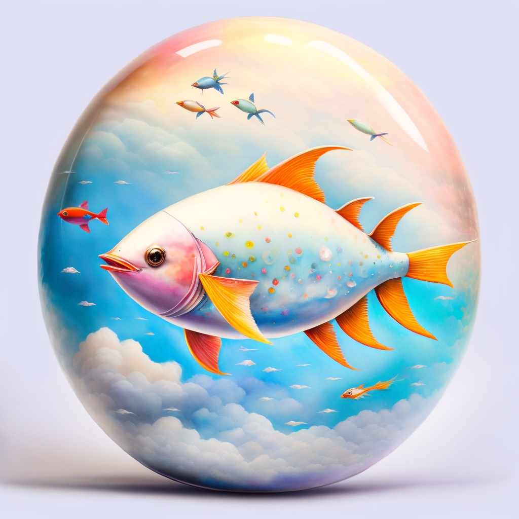 Lexica - White background, flying fish with a zeppeling balloon lifting ...