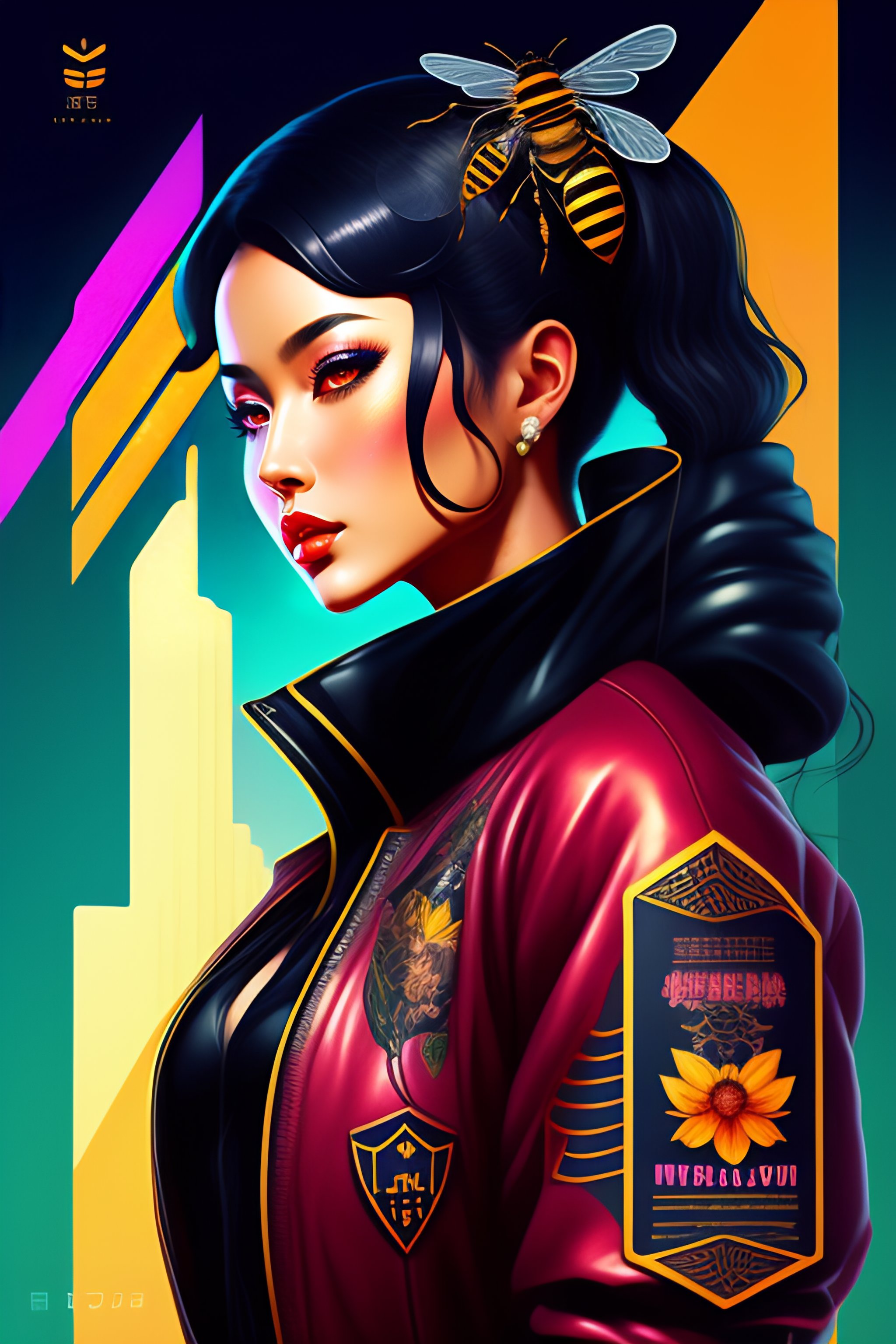 Lexica - Cyberpunk vintage 1820s magazine cover poster, girl with bee ...