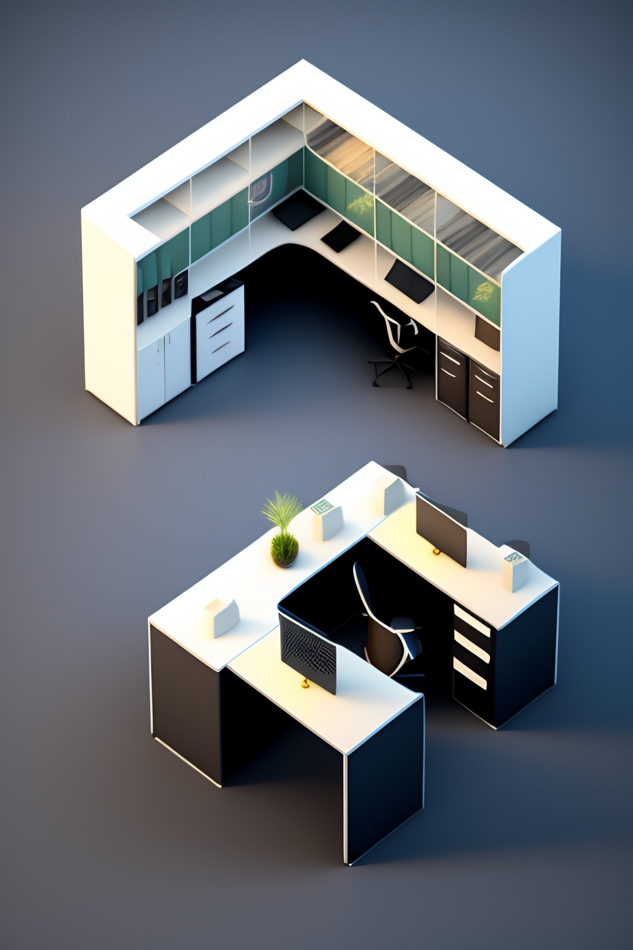 Lexica - Realistic 3D render of an isometric office in a low poly art ...