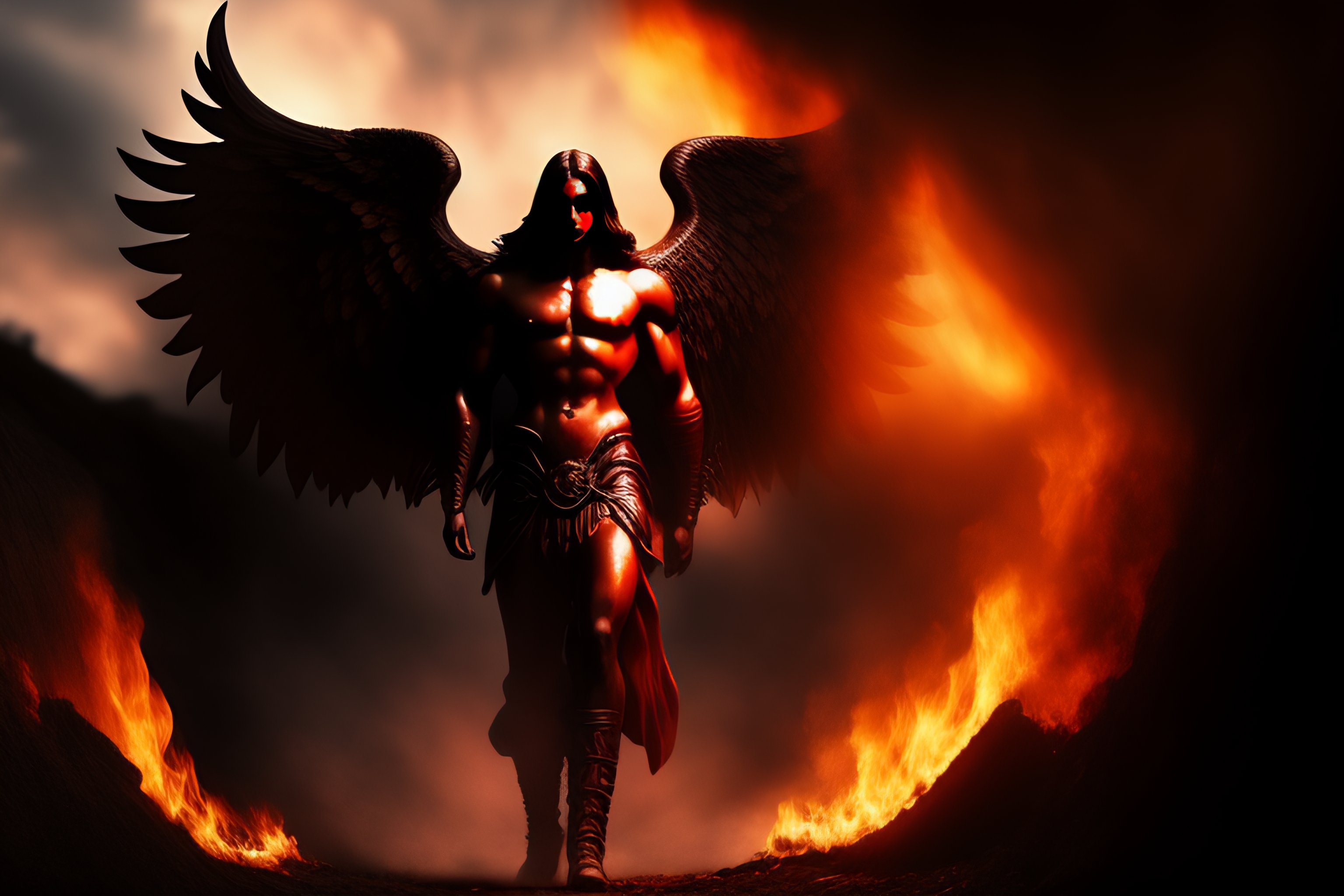 Lexica - Realistic Fallen Angel in hell. the face is like satan's red ...