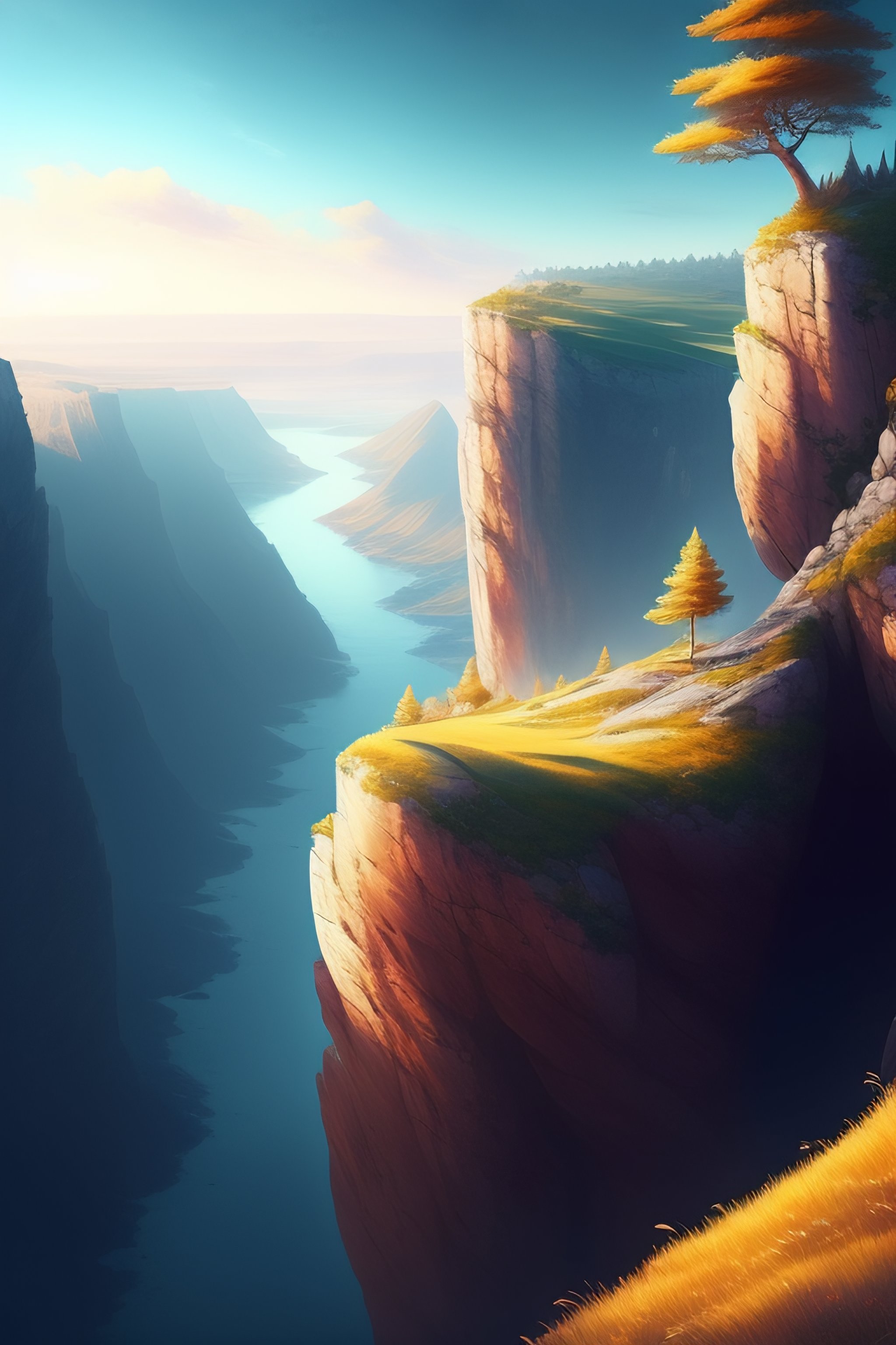 Lexica - A lone tree on the edge of a cliff overlooking a vast abyss ...