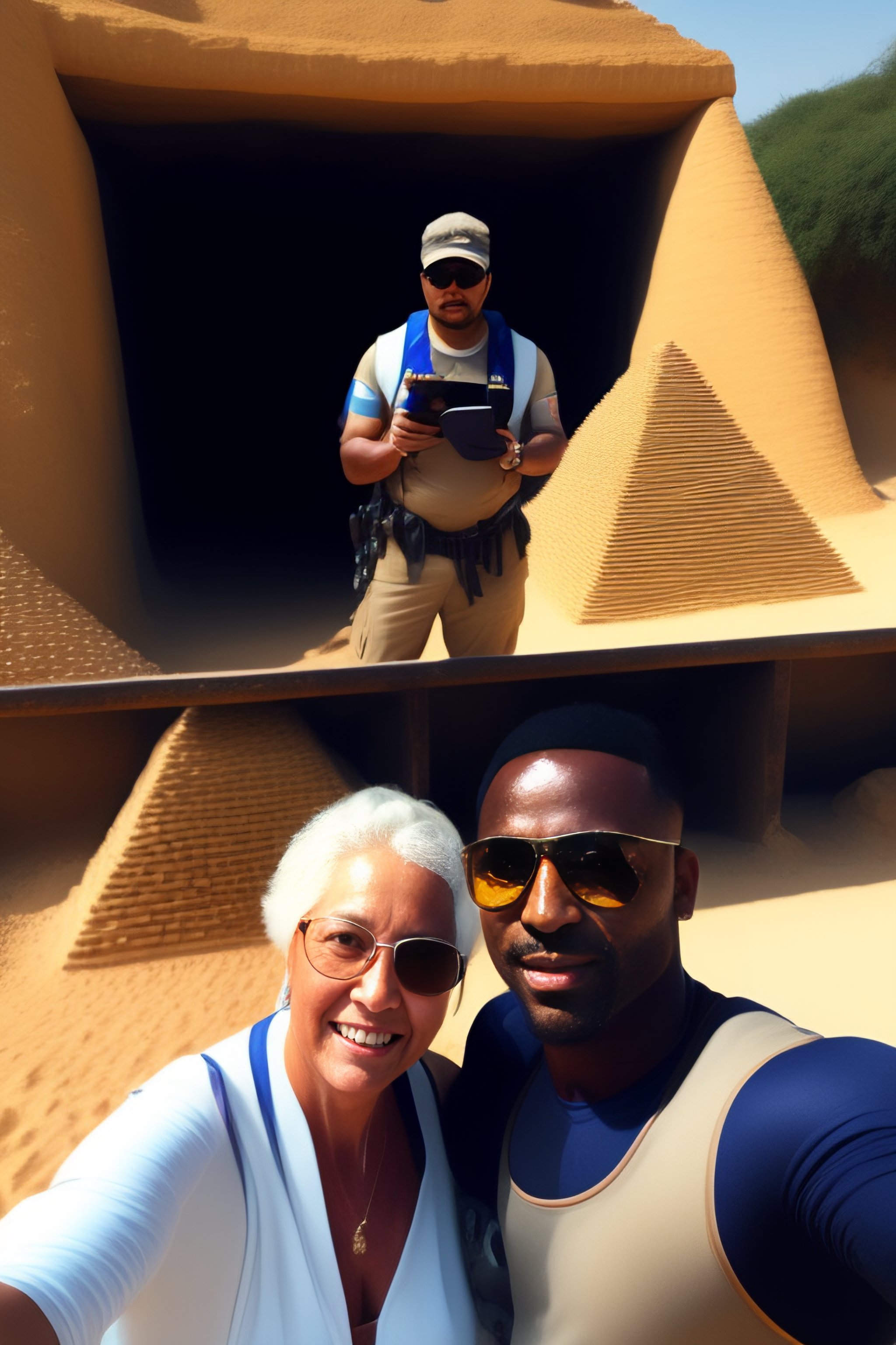 Lexica - Portrait of a random time traveller taking selfie with workers ...