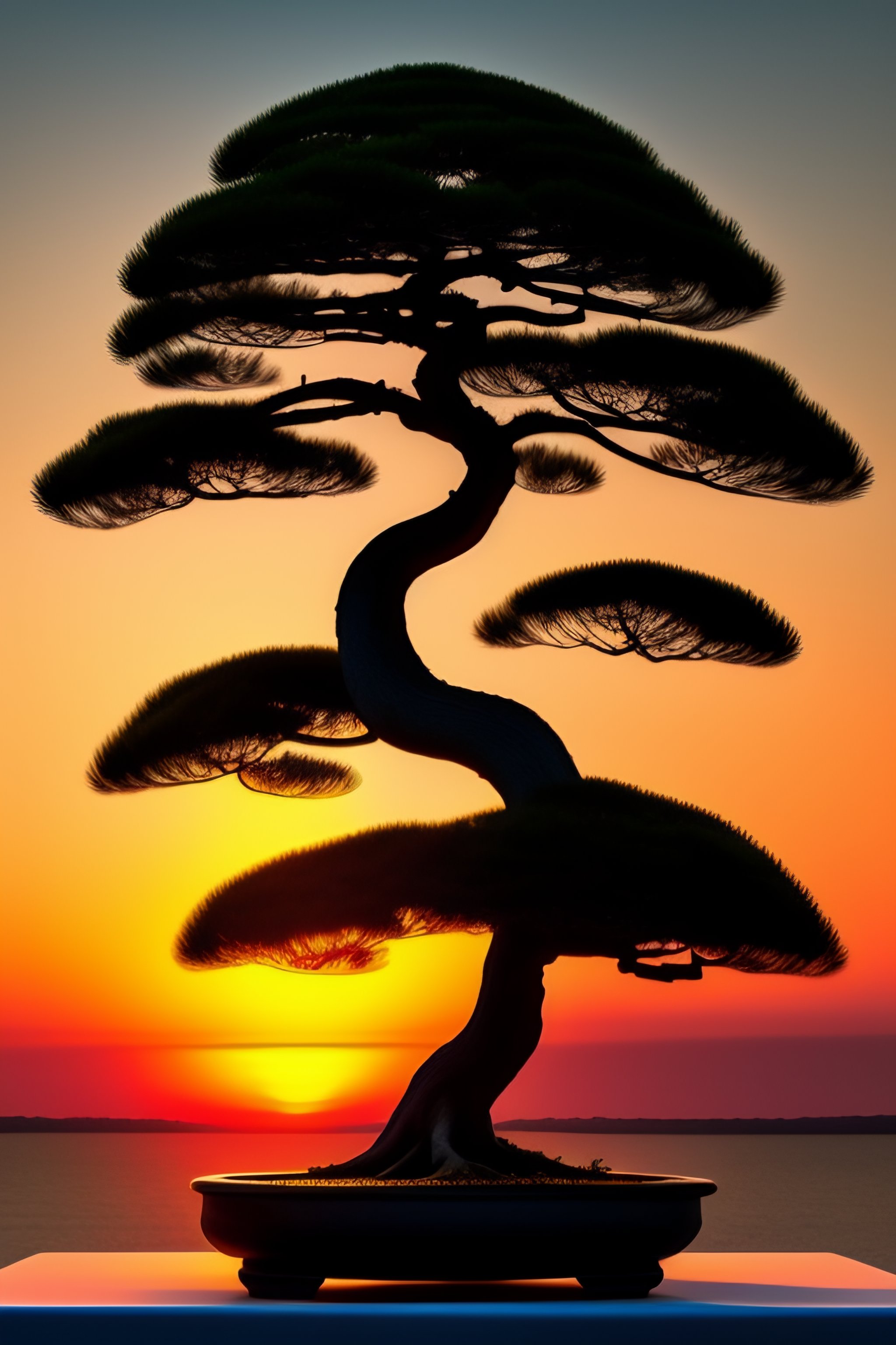 Lexica - Bonsai tree, sunset, art by caravaggio