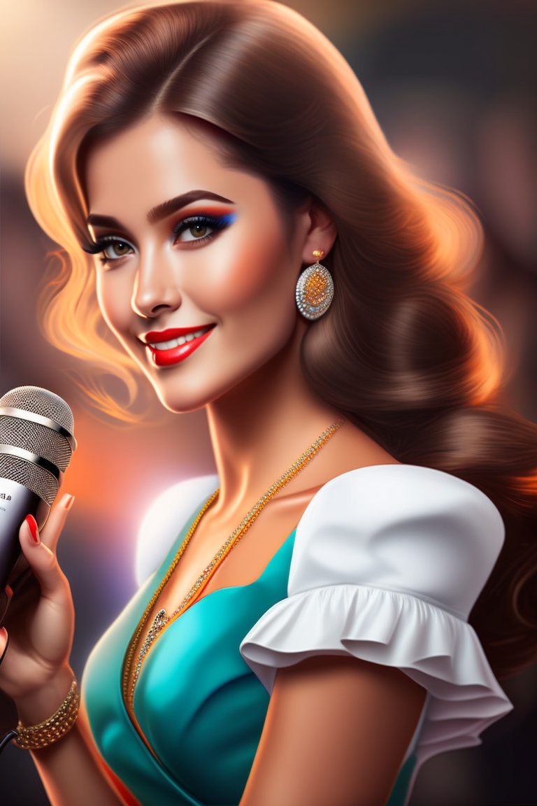 Lexica - Young beautiful woman hand with mic,see front, news reporter ...