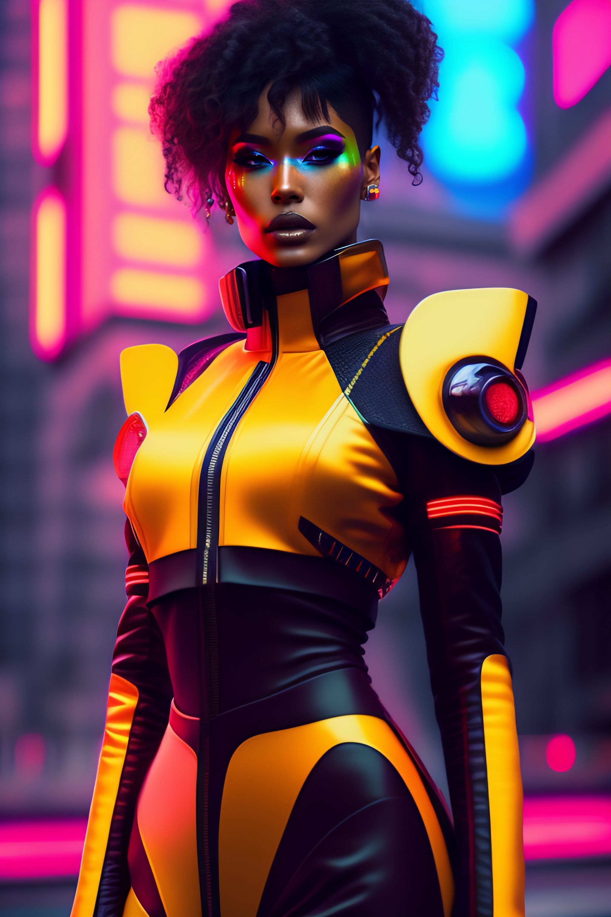 Lexica - Cuberpunk. retro futurism. neon. Mech Punk clothes with short ...