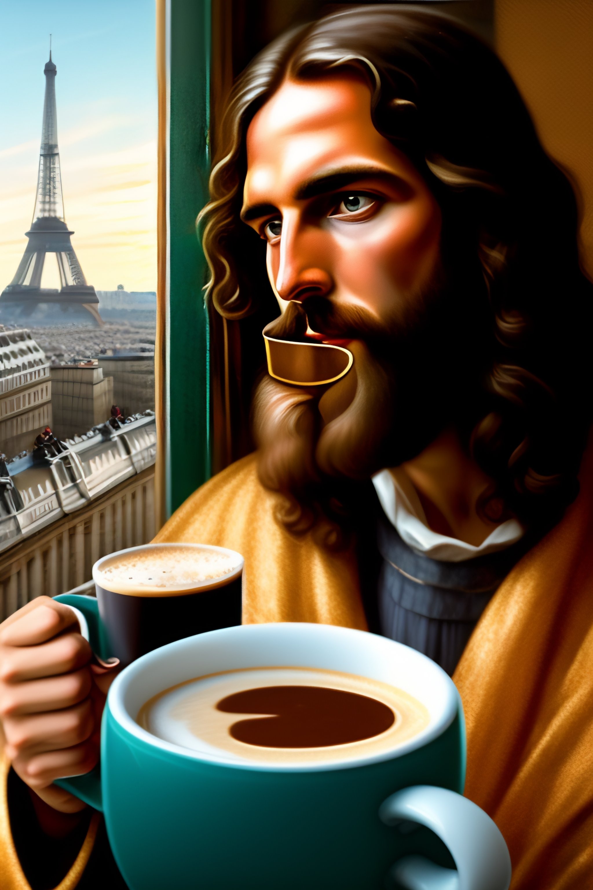 Lexica - Jesus drinking coffee in Paris